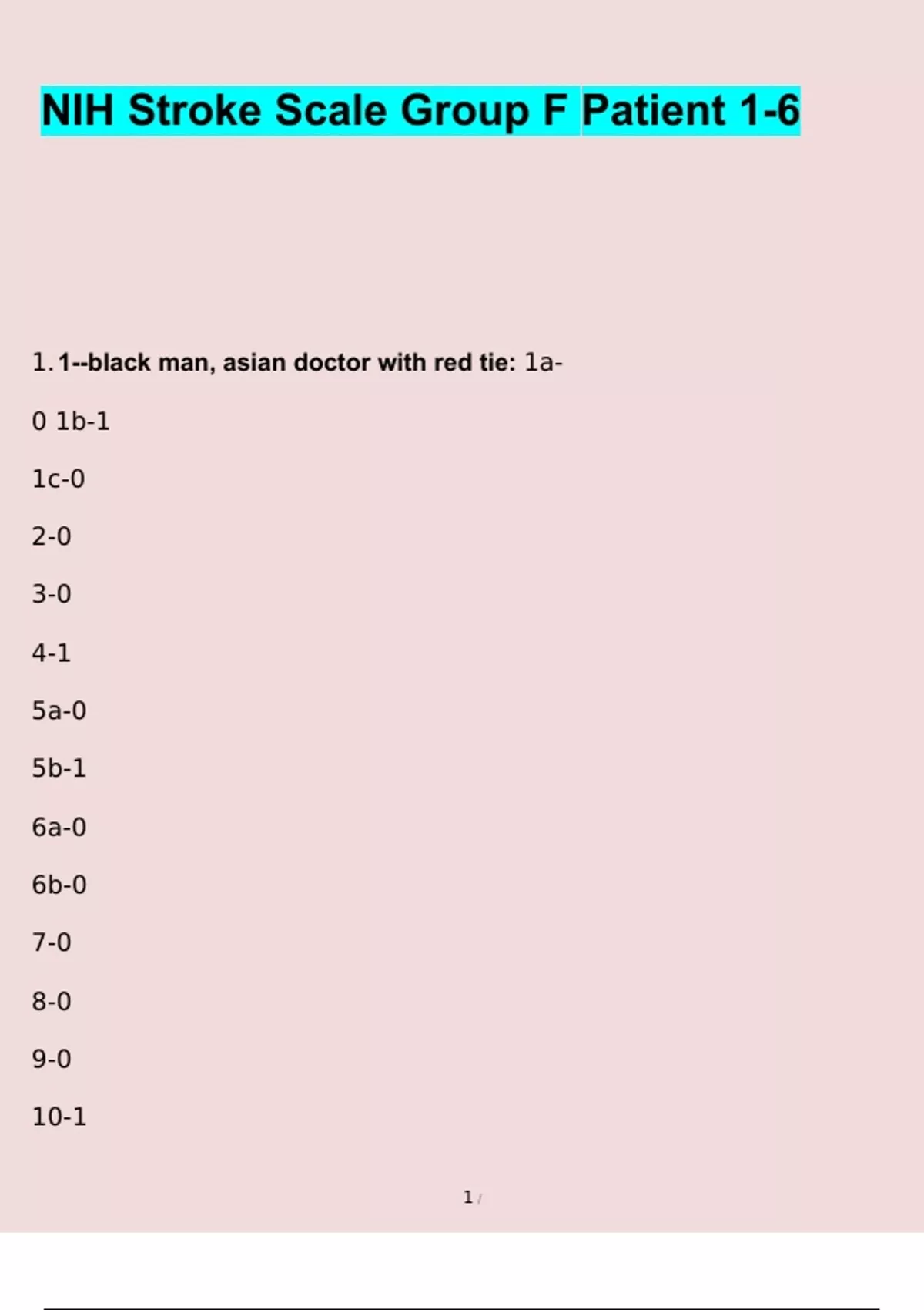 NIH Stroke Scale Group F Patient 1-6 questions and answers latest ...