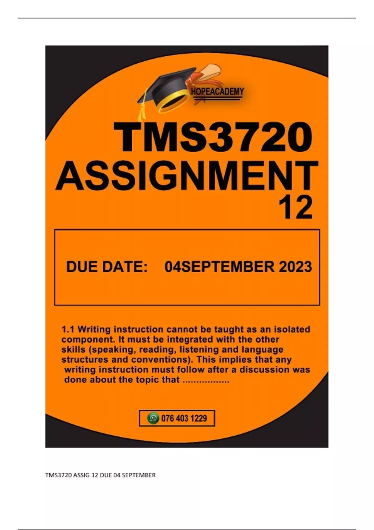 TMS3720 ASSIGNMENT 12 DUE 4 SEPTEMBER 2023 - TMS3720 (TMS3720) - Stuvia SA