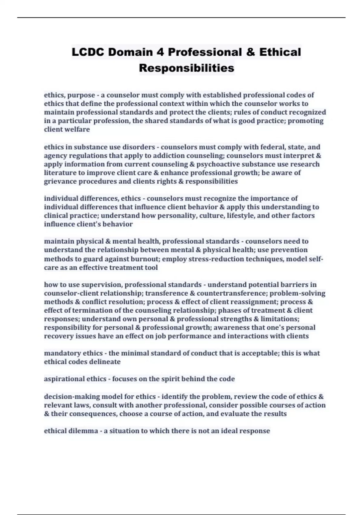 LCDC Domain 4 Professional & Ethical Responsibilities - LCDC - Stuvia US