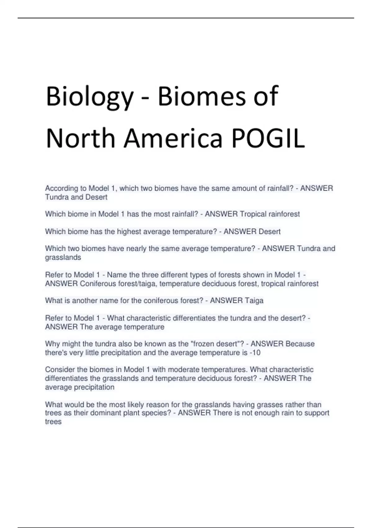 Biology - Biomes of North America POGIL - Biology - Biomes of North ...