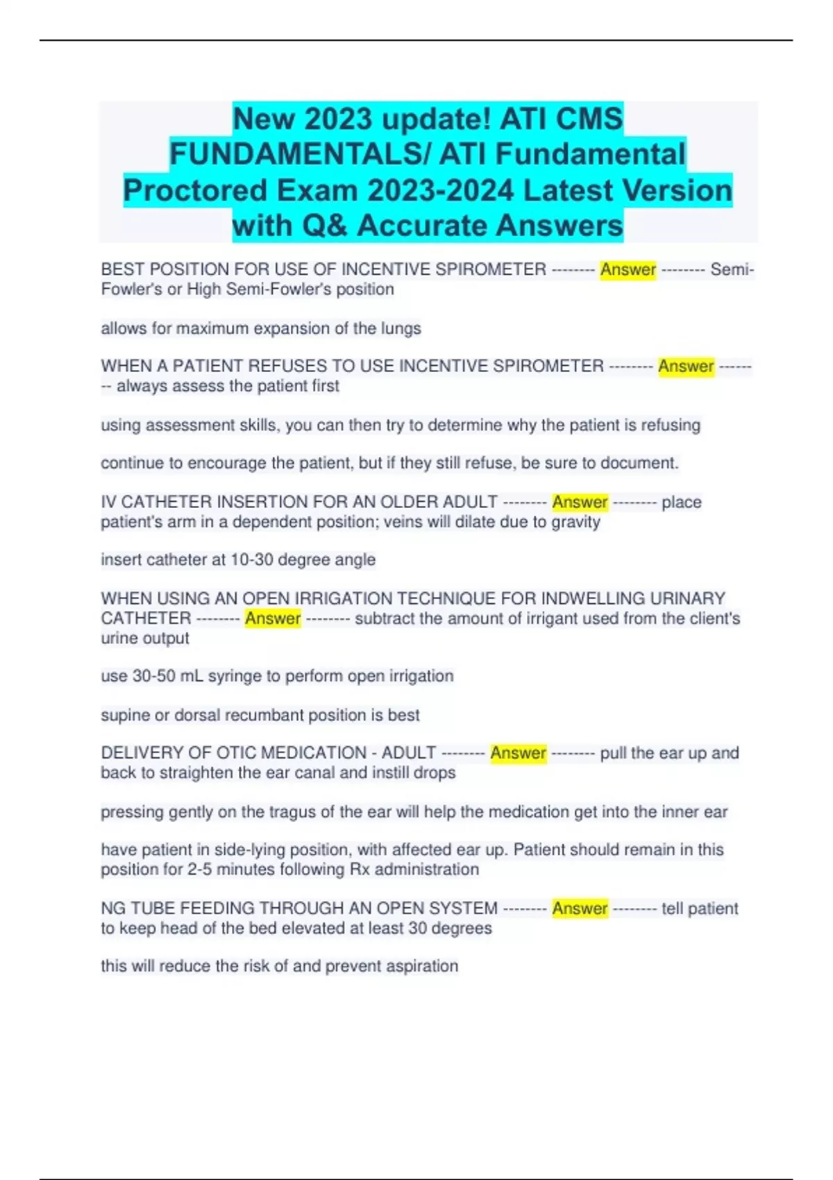 ATI CMS Fundamental Proctored Exam Latest Version with Q& Accurate ...