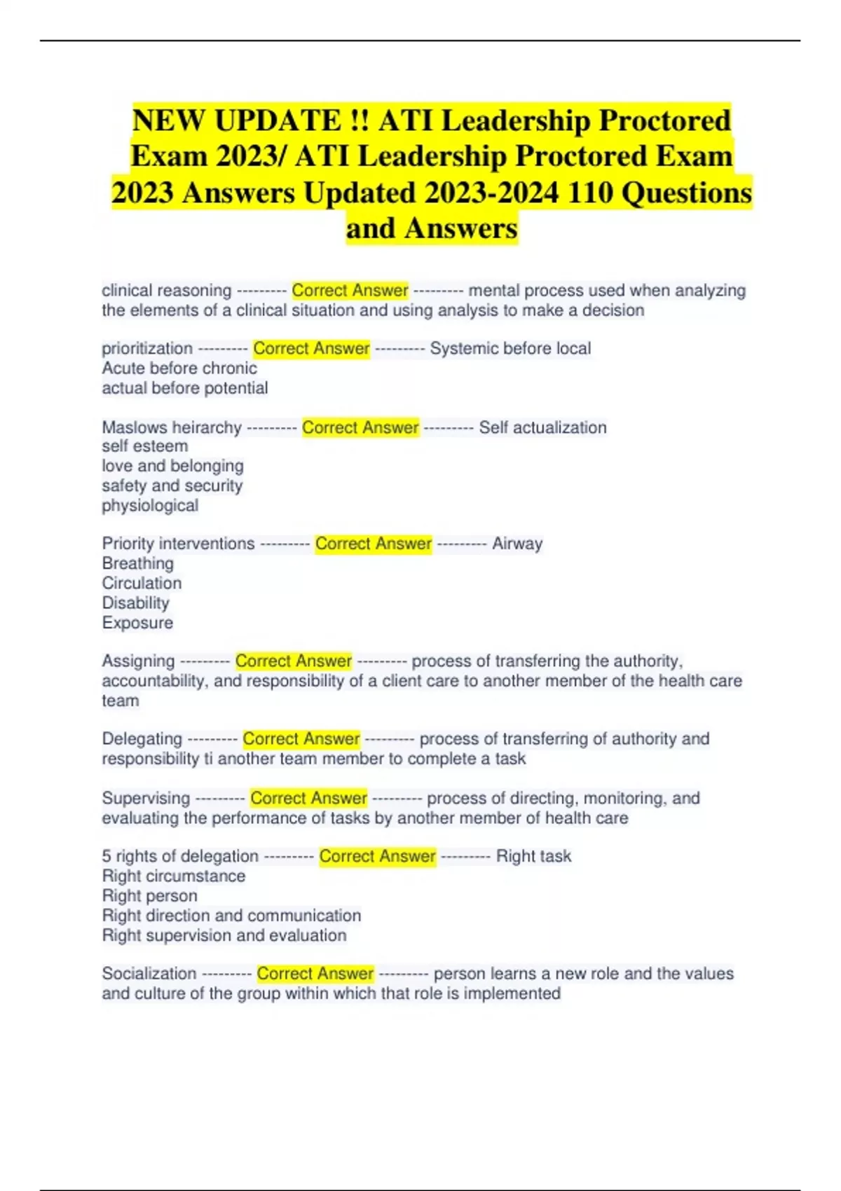 ATI Leadership Proctored Exam 2023 Questions and Answers - ATI ...