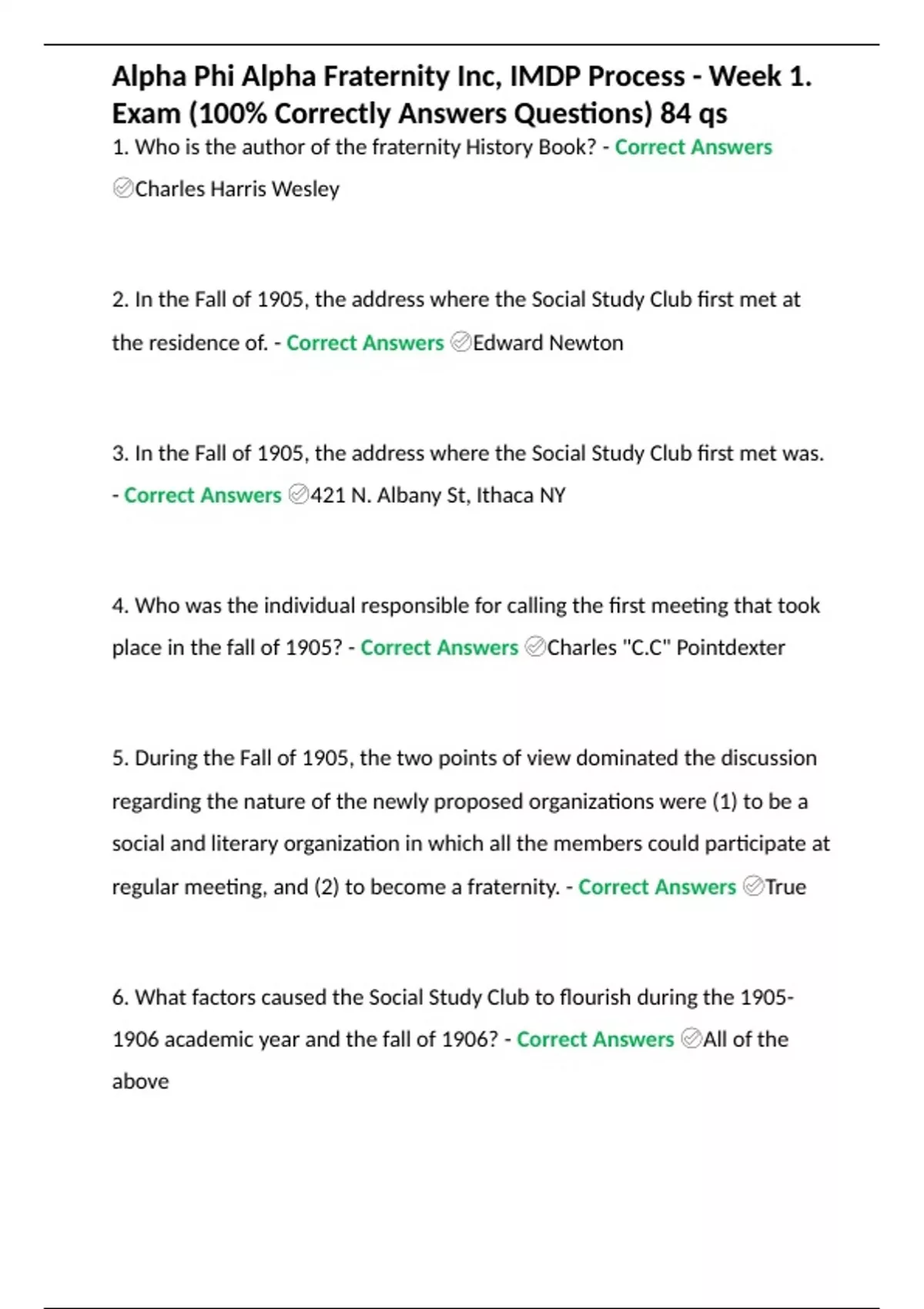 Alpha Phi Alpha Fraternity Inc, IMDP Process - Week 1. Exam (100% ...