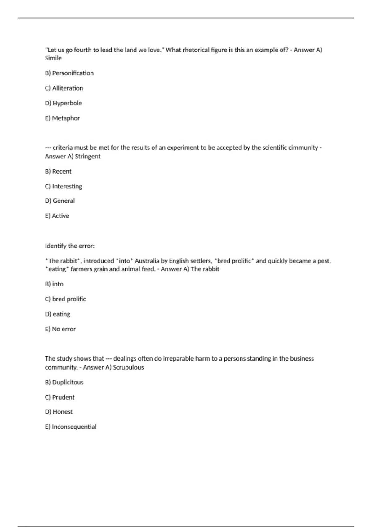 SAT English Practice Questions With Correct Answers - SAT - Stuvia US