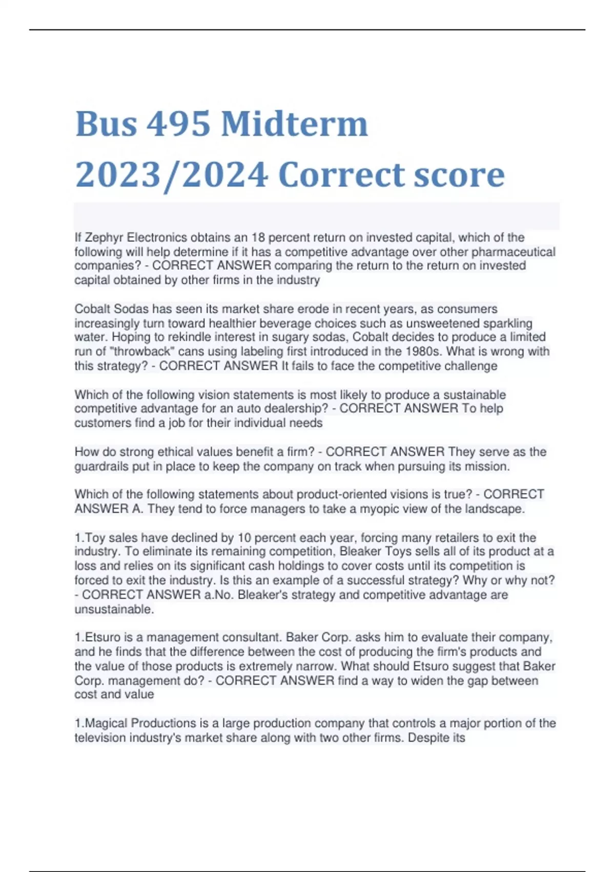 Bus 495 Midterm 2023/2024 Correct score - Bus 495 - Stuvia US