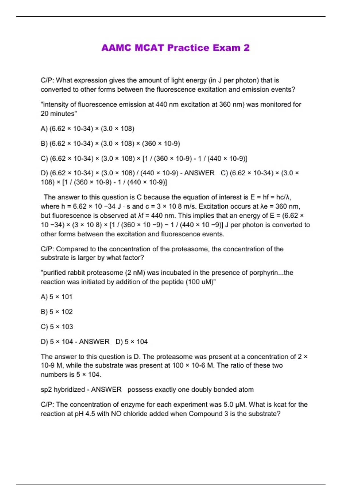 AAMC MCAT Practice Exam 2 with complete solutions - AAMC MCAT - Stuvia US