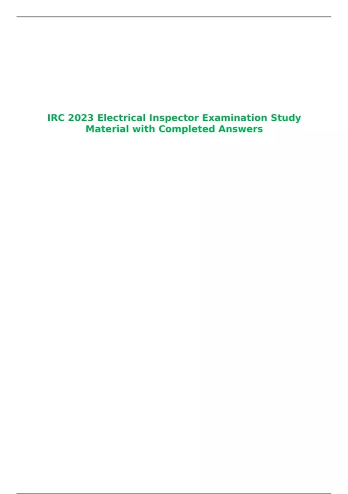 IRC 2023 Electrical Inspector Examination Study Material with Completed ...