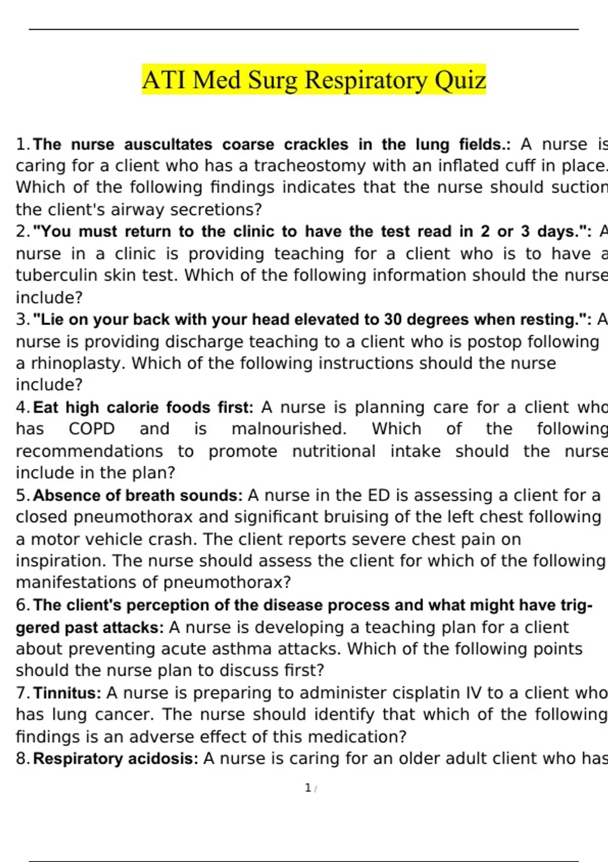 Learning System: Respiratory questions with correct answers - Learning ...