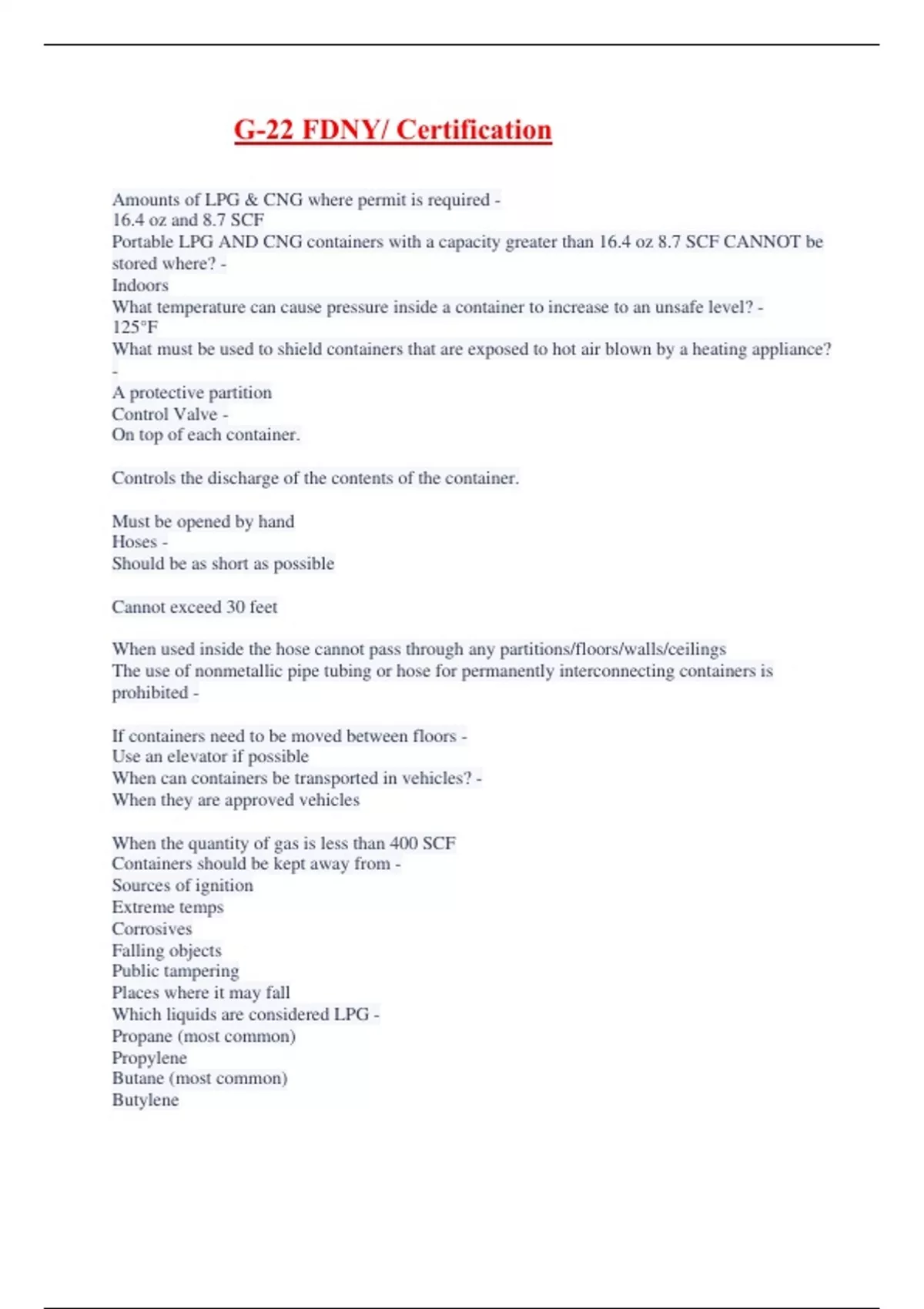 G-22 FDNY/ Certification Of Compressed /Liquidified Natural Gas Exam ...