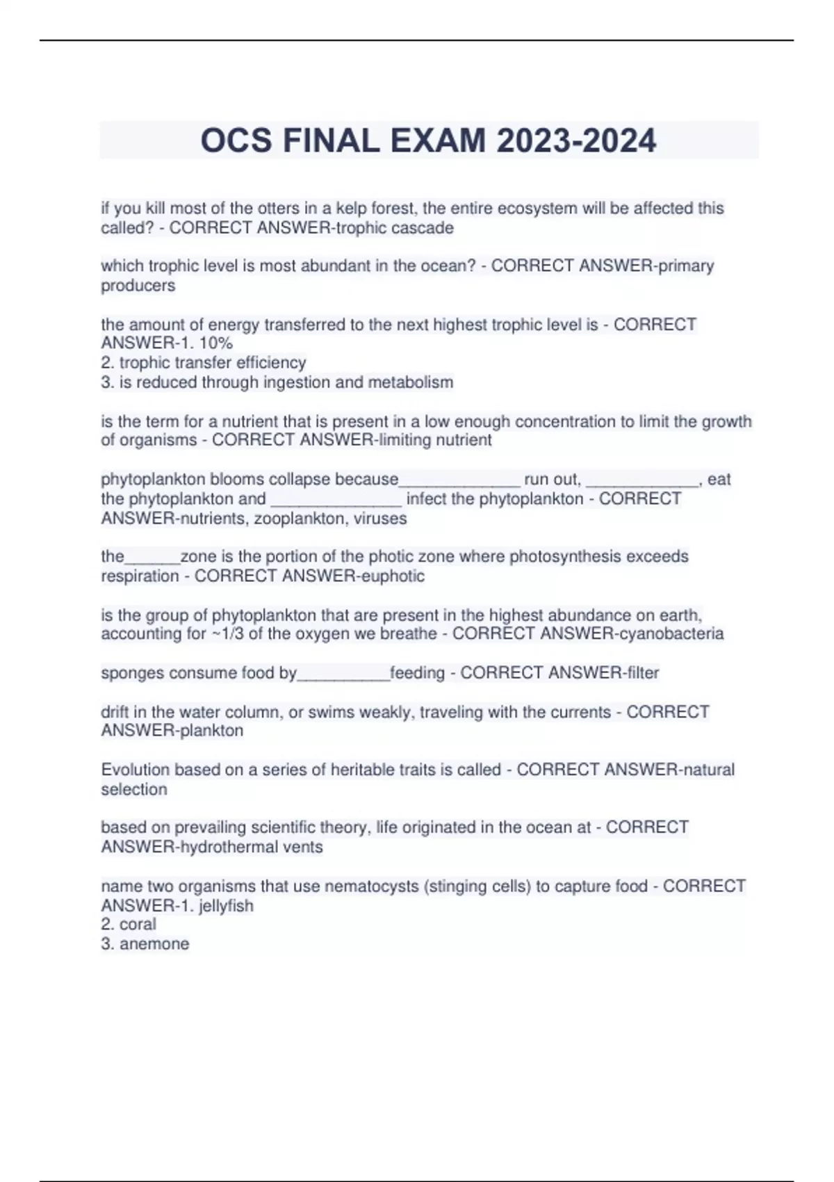 OCS FINAL EXAM - OCS - Stuvia US