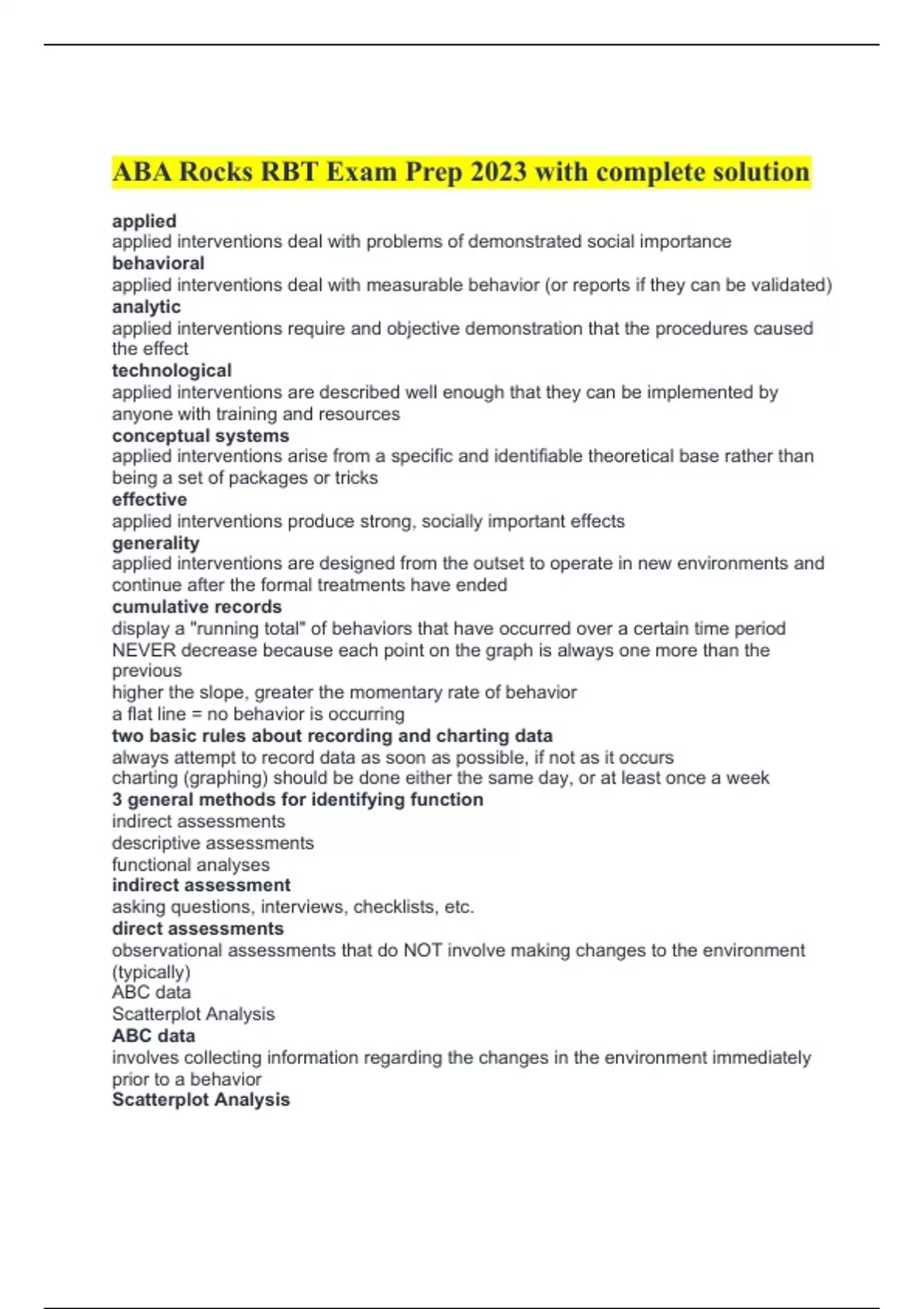 ABA Rocks RBT Exam Prep 2023 with complete solution - ABA Rocks RBT ...