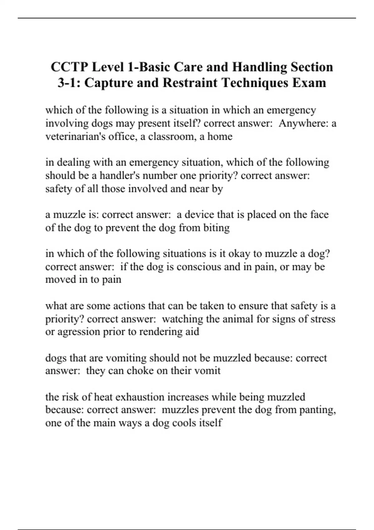 CCTP Level 1-Basic Care and Handling Section 3-1: Capture and Restraint ...