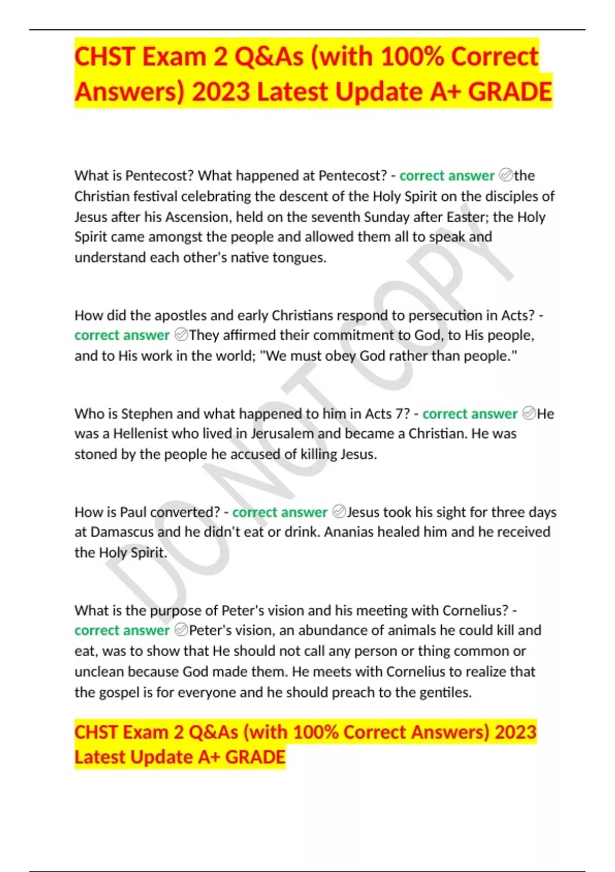 CHST Exam 2 Q&As (with 100% Correct Answers) 2023 Latest Update A+ ...