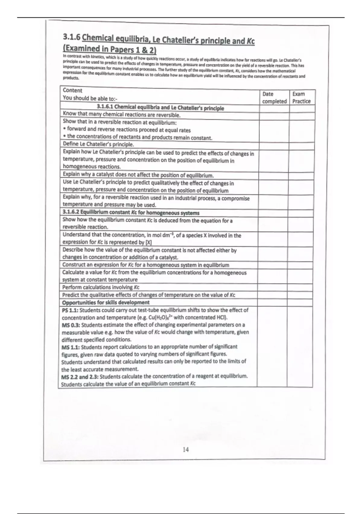 Lecture notes Unit 3.1.6 - Chemical equilibria, Le Chatelier’s ...