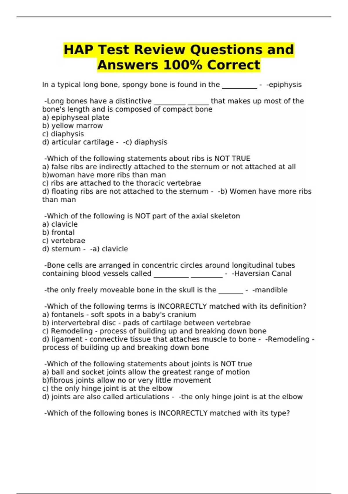 HAP Test Review Questions and Answers 100% Correct - HAP - Stuvia US