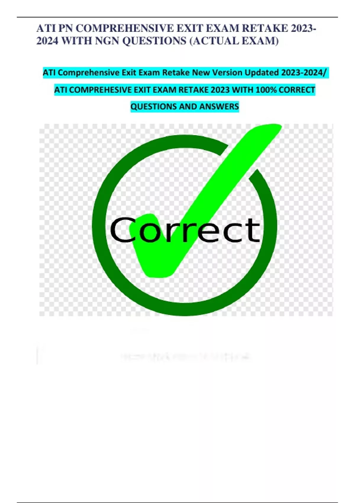 ATI Comprehensive Exit Exam Retake New Version Updated / ATI ...