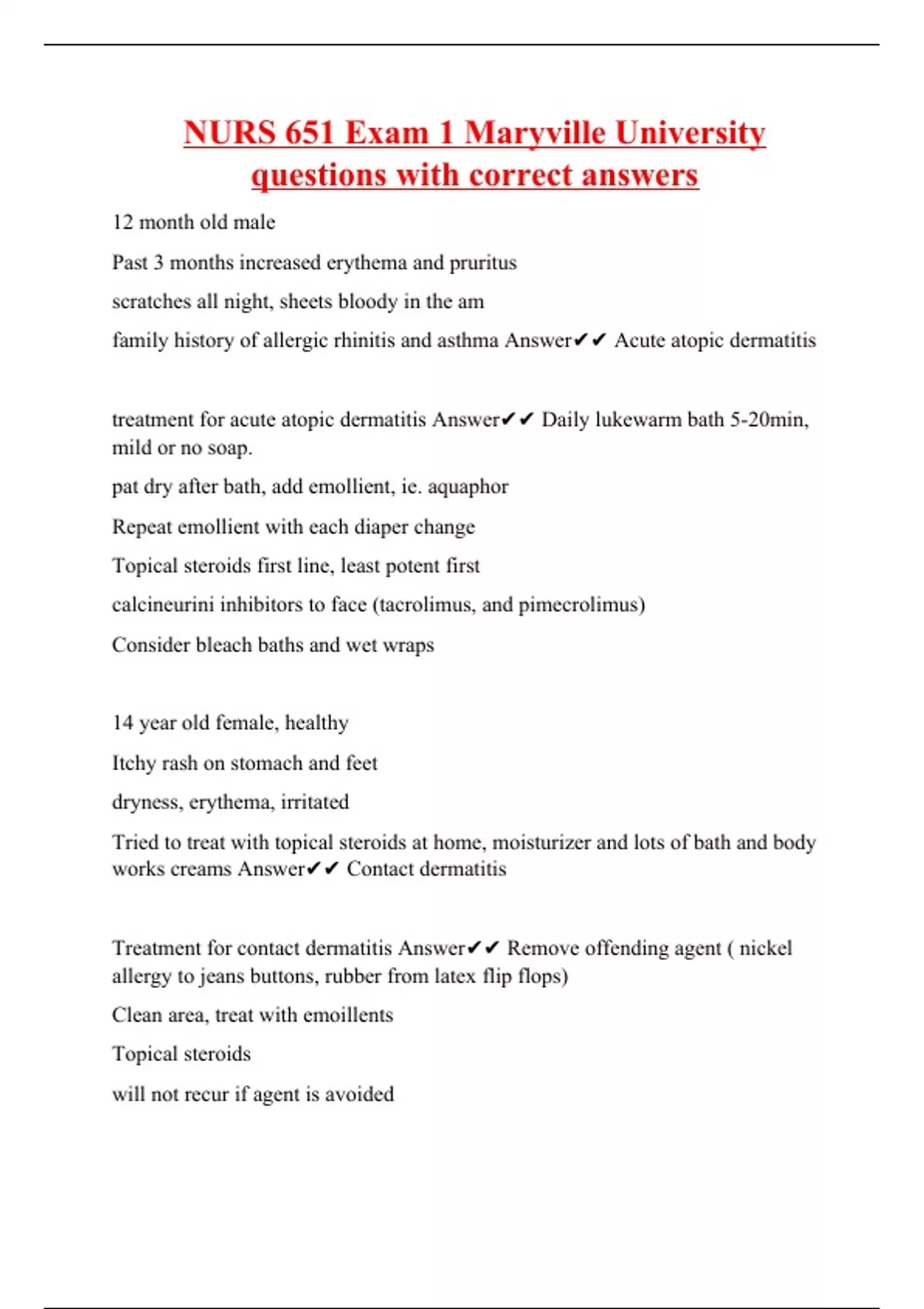 NURS 651 Exam 1 Maryville University questions with correct answers - NURS 651 - Stuvia US