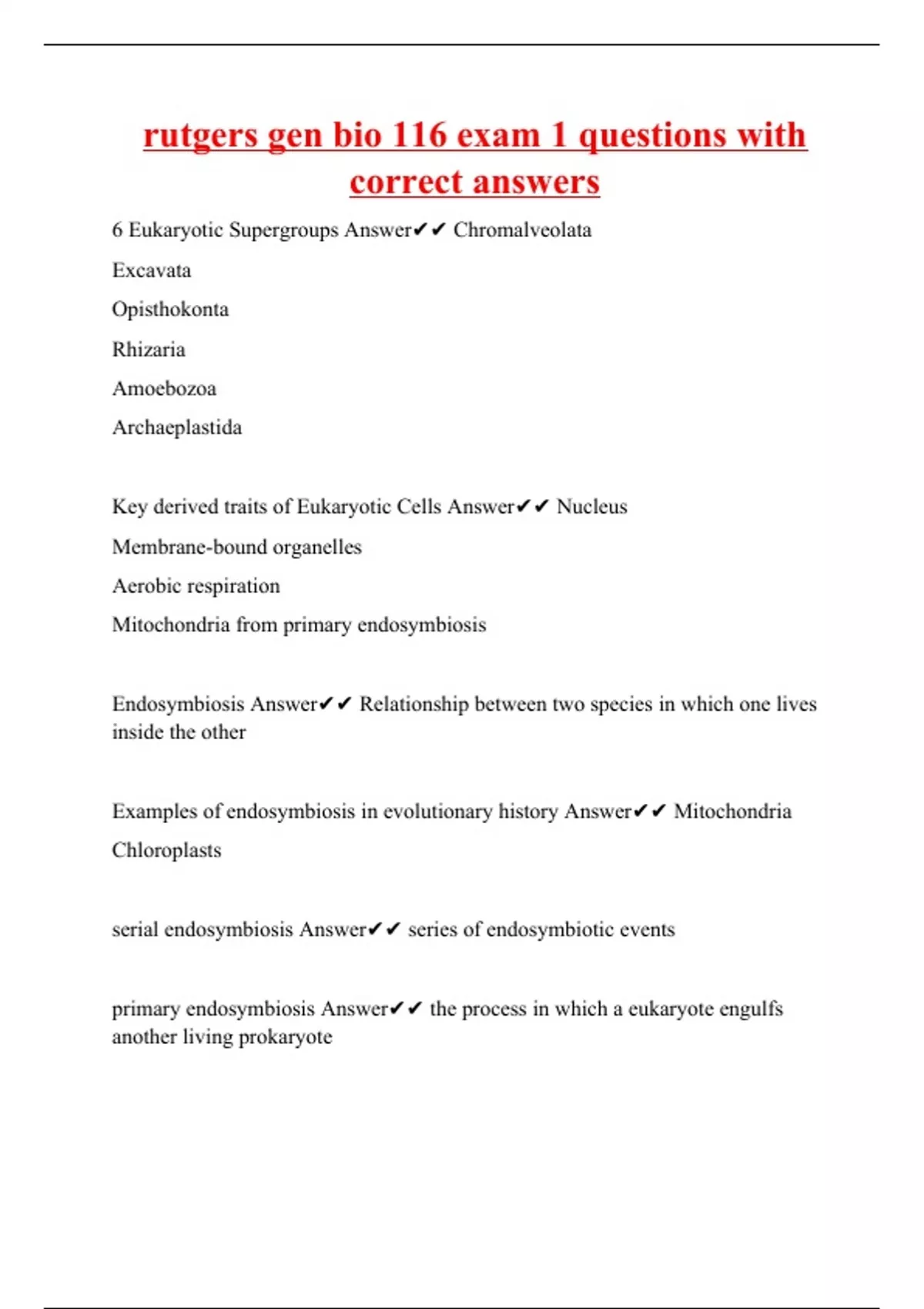 rutgers gen bio 116 exam 1 questions with correct answers - Bio 116 ...