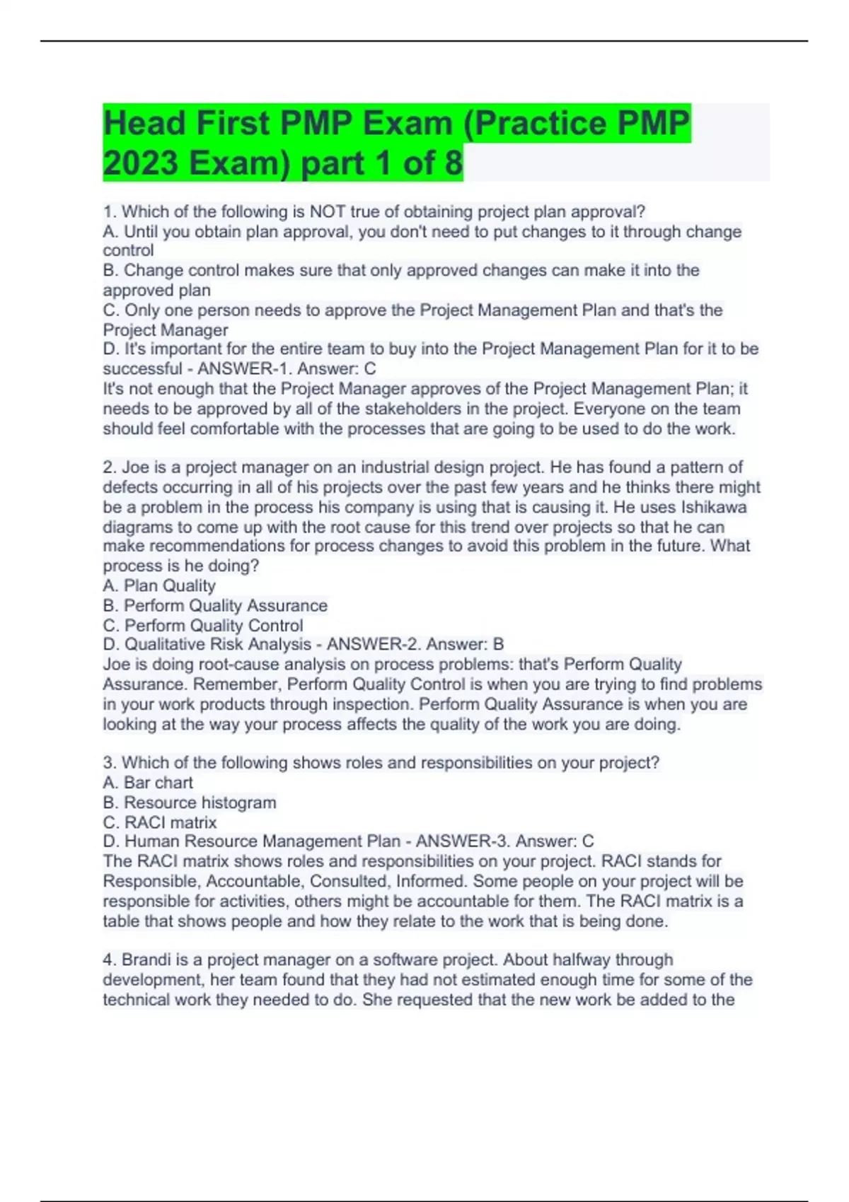 Head First PMP Exam (Practice PMP 2023 Exam) part 1 of 8 - PMP - Project Management Professional ...