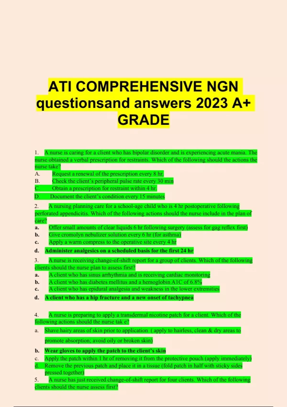 ATI COMPREHENSIVE NGN questions and answers 2023 A+ GRADE - ATI ...