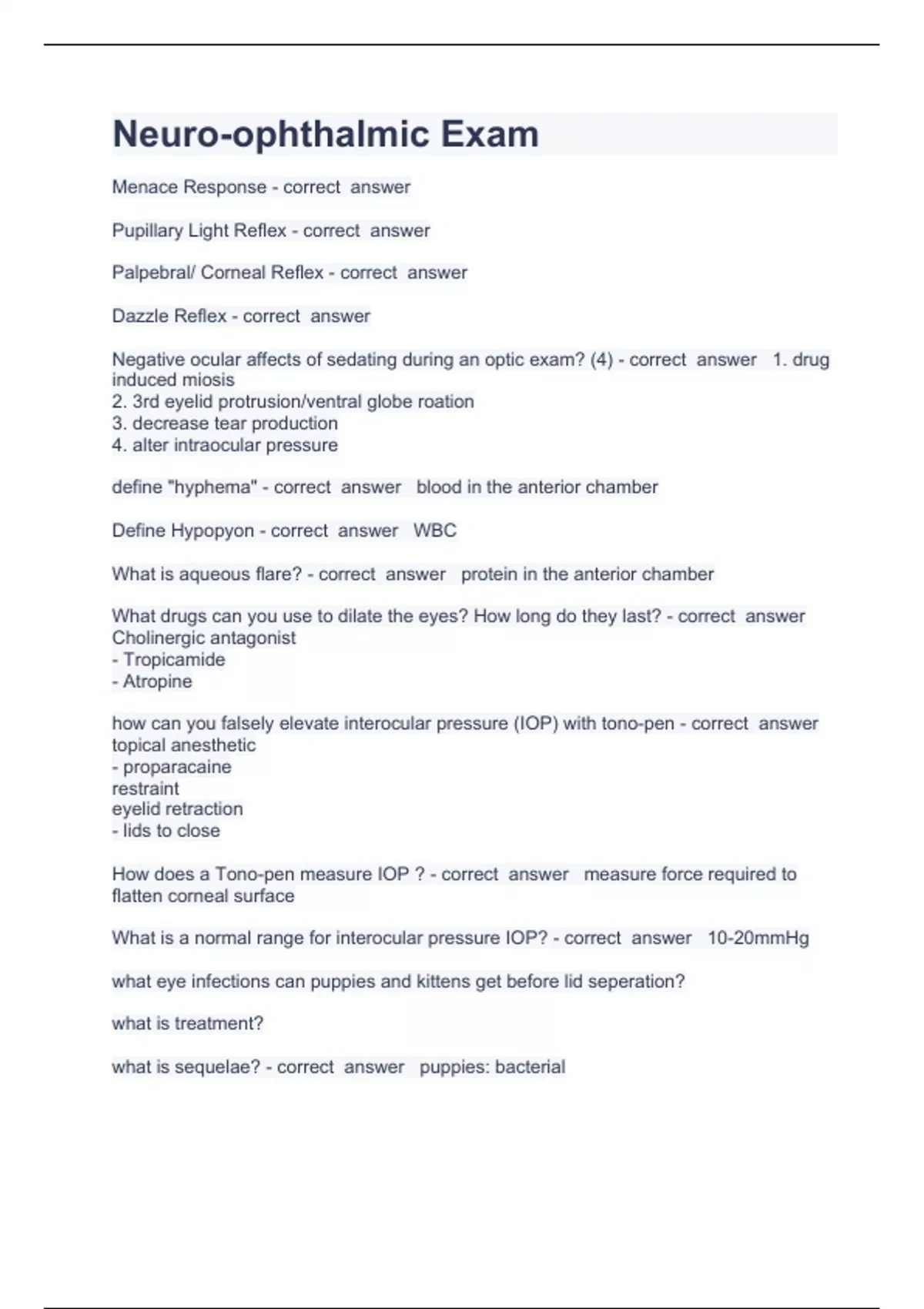 Neuro Question and answers 100% correct 2023 - Ophthalmology - Stuvia US