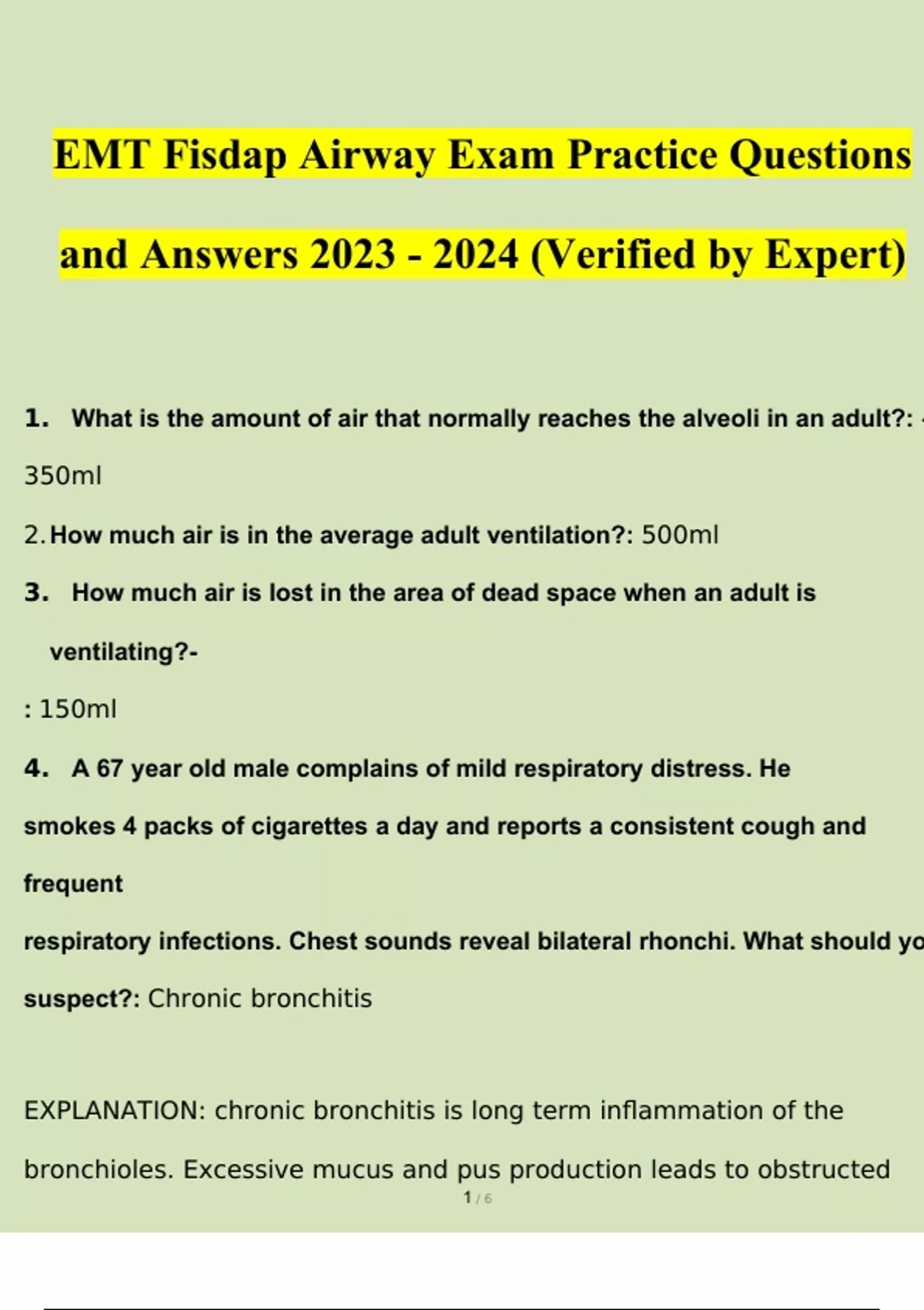 EMT FISDAP Airway Exam Practice Questions and Answers (Verified by ...
