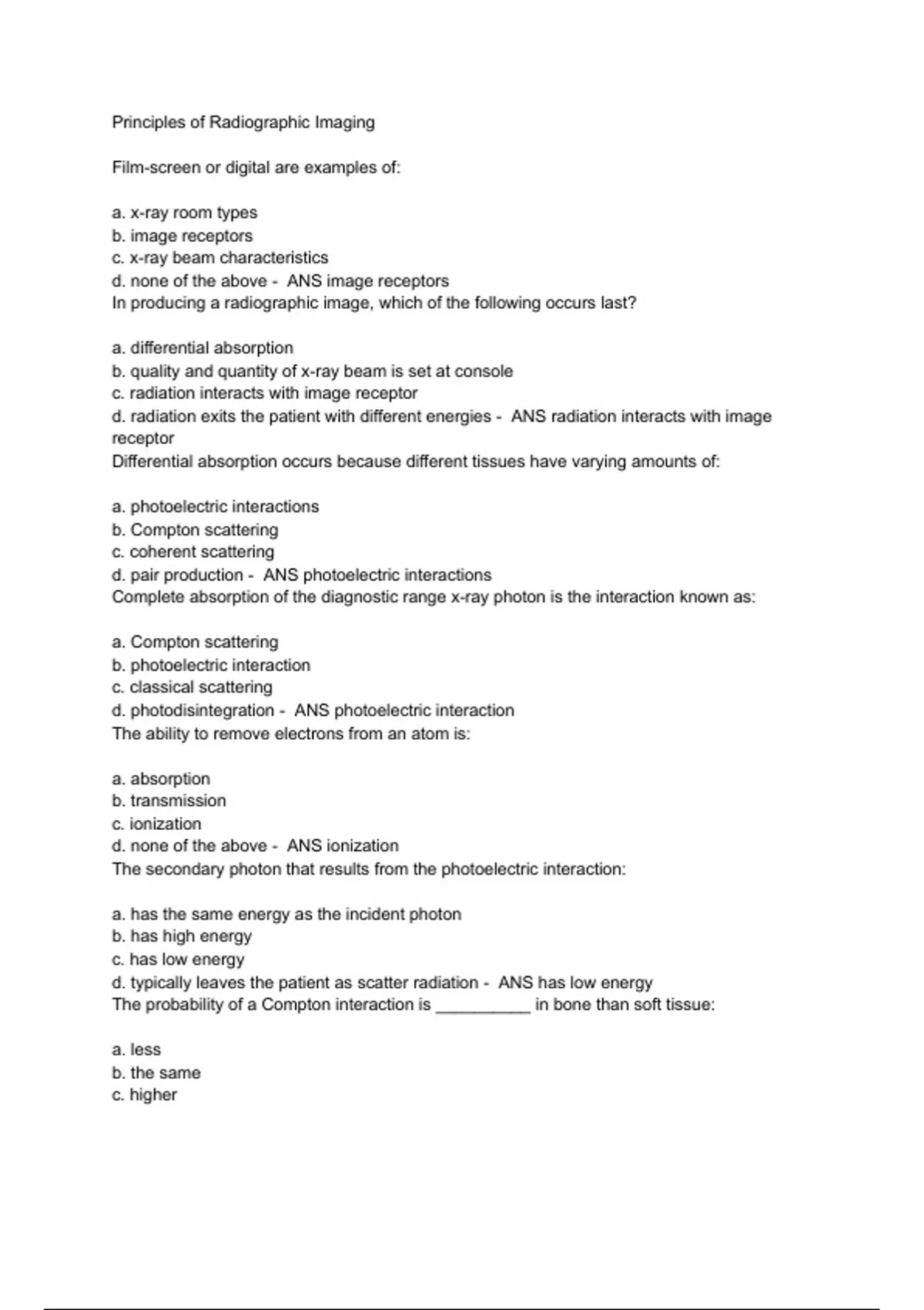 Principles of Radiographic Imaging Exam 2023 Question & Answers (A+ ...