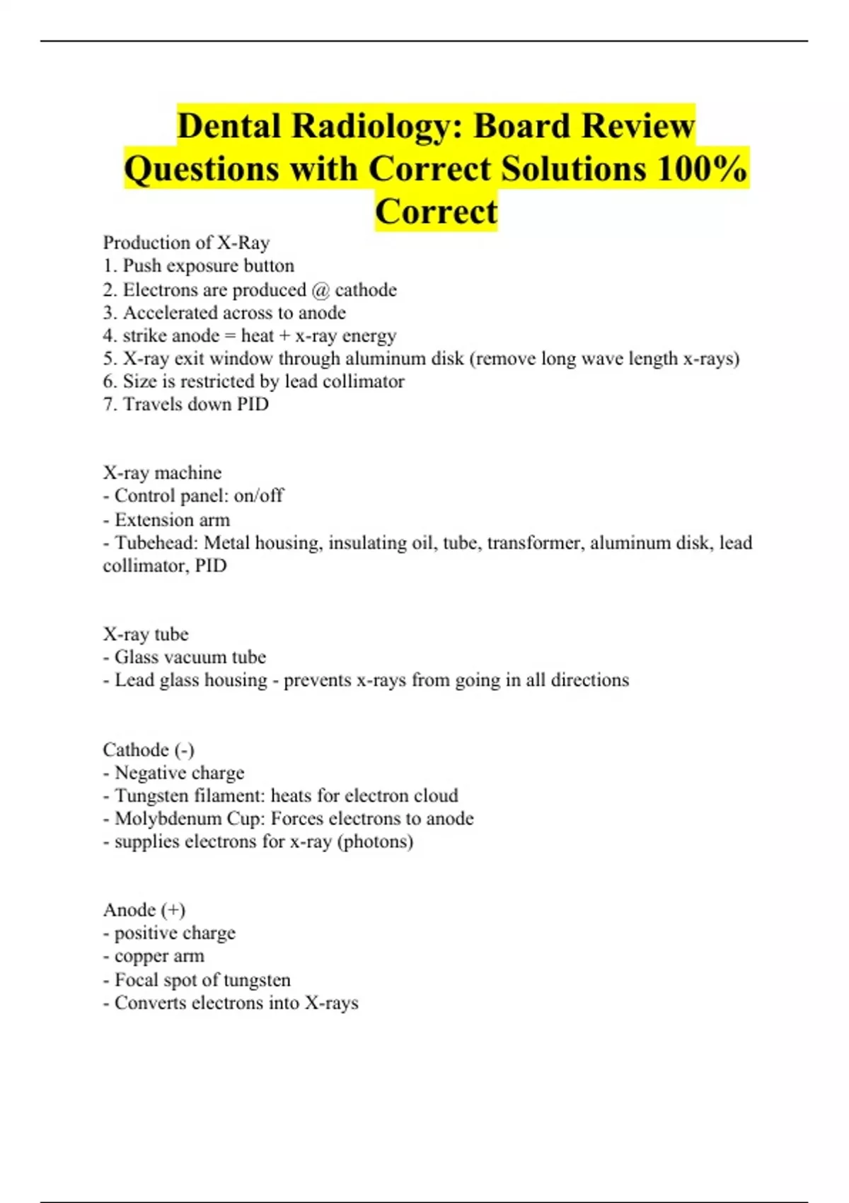 Dental Radiology: Board Review Questions with Correct Solutions 100% ...