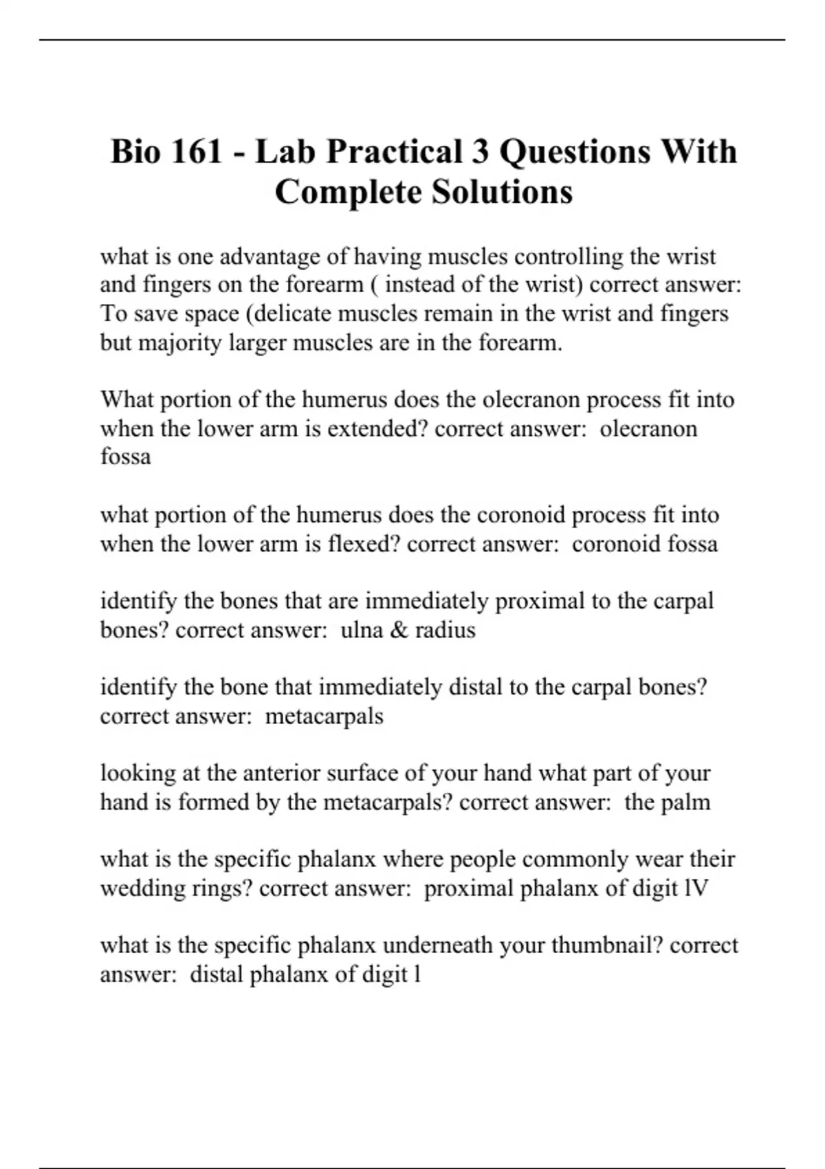 Bio 161 - Lab Practical 3 Questions With Complete Solutions - BIO ...
