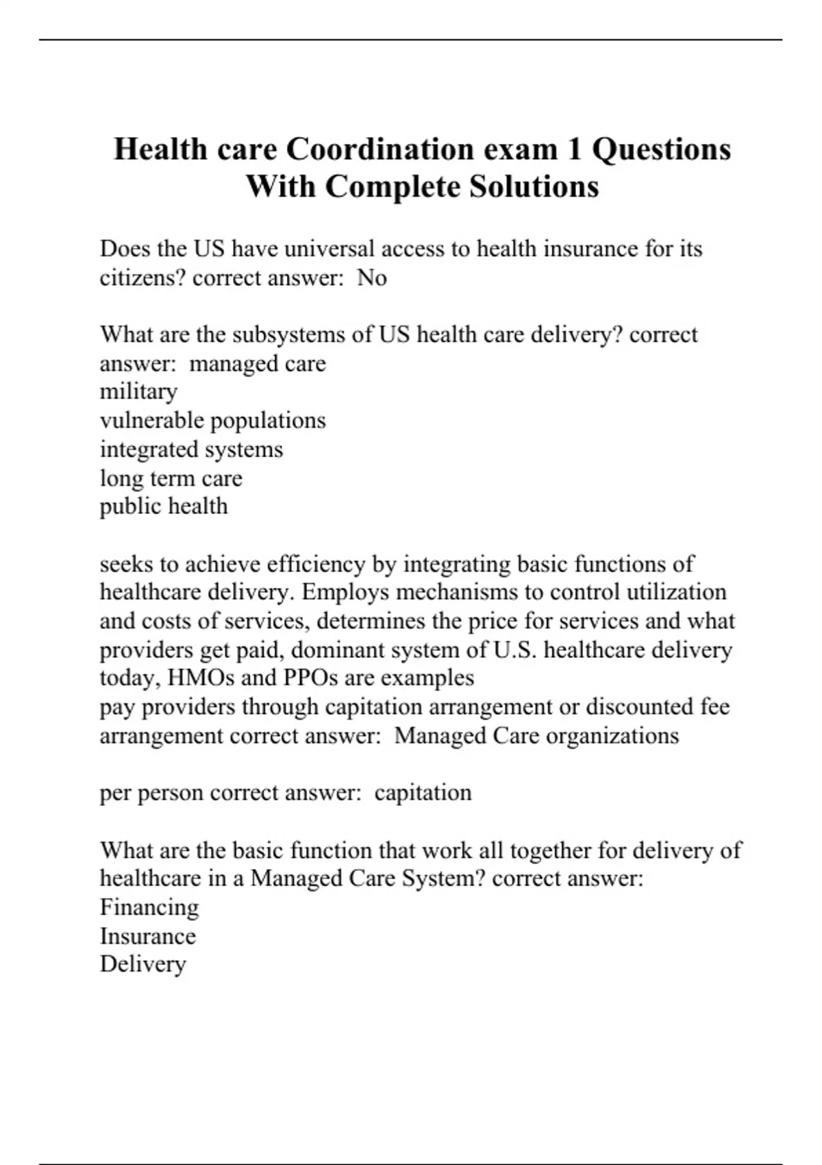 Health care Coordination exam 1 Questions With Complete Solutions ...