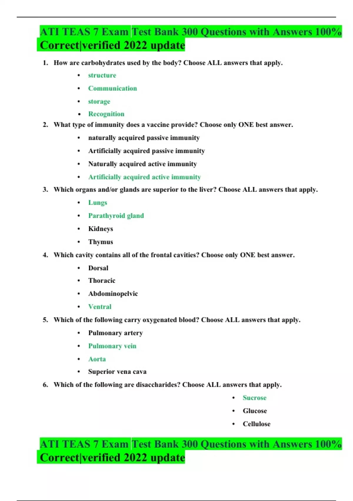 ATI TEAS 7 EXAM TEST BANK 300 QUESTIONS WITH ANSWERS 100% CORRECT ...