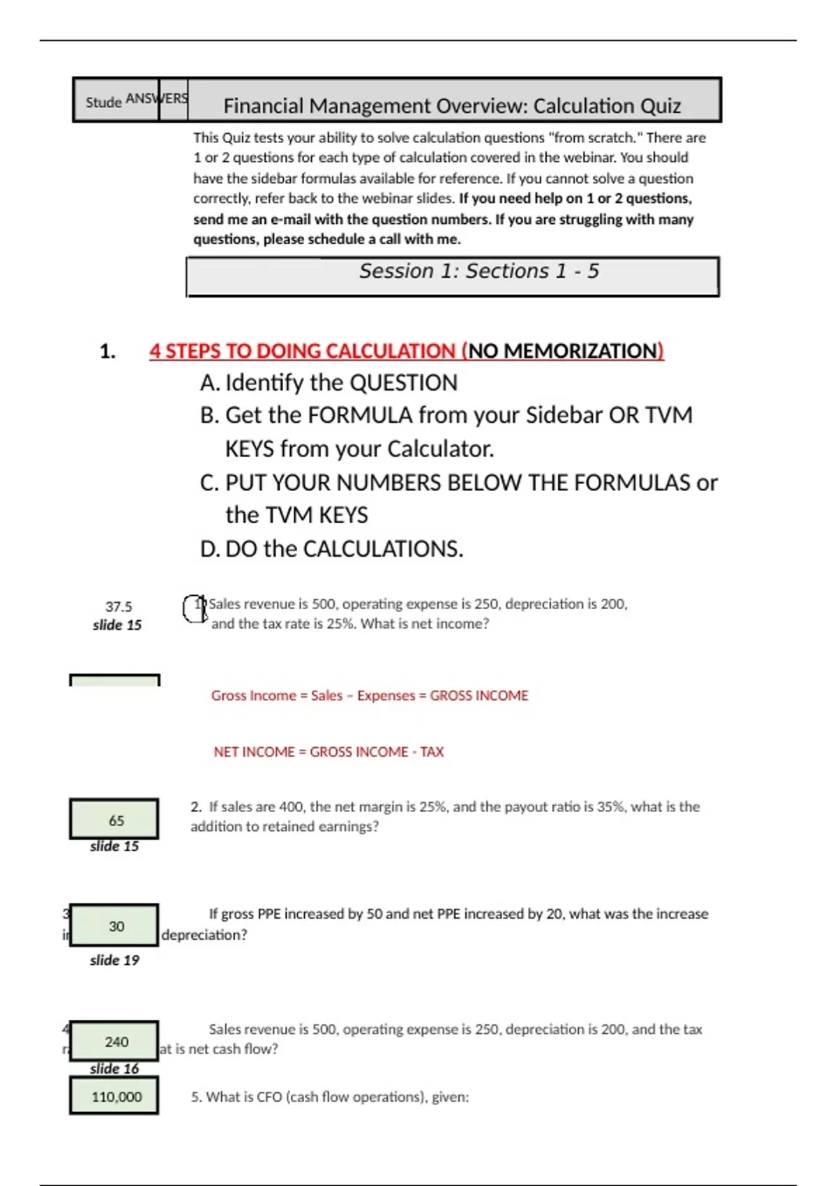 WGU C214 Financial Management Overview Calculation Quiz (100 OUT OF 100) WITH TYPED OUT FORMULAS ...
