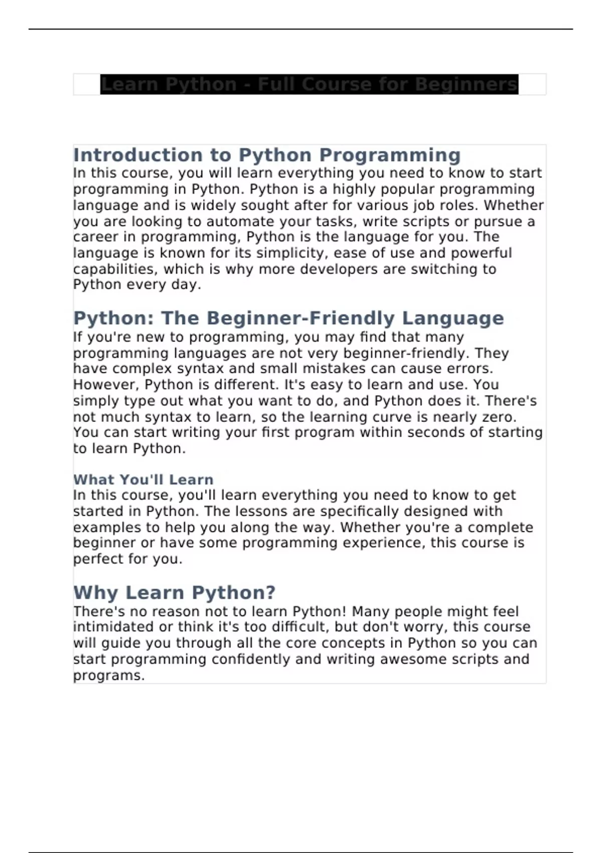 Learn Python - Full Course for Beginners - Python - Stuvia US
