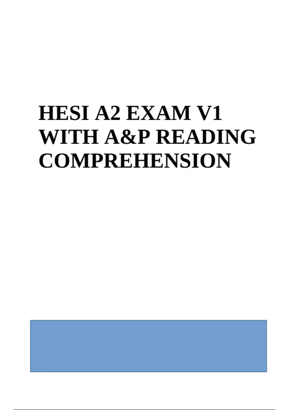 HESI A2 EXAM V1 READING COMPREHENSION LATEST 2023/2024 (GRADED A+ ...