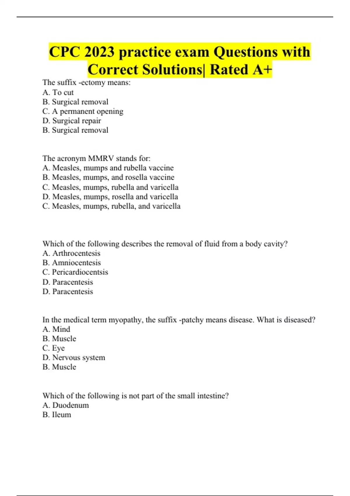 CPC 2023 practice exam Questions with Correct Solutions| Rated A+ - CPC ...