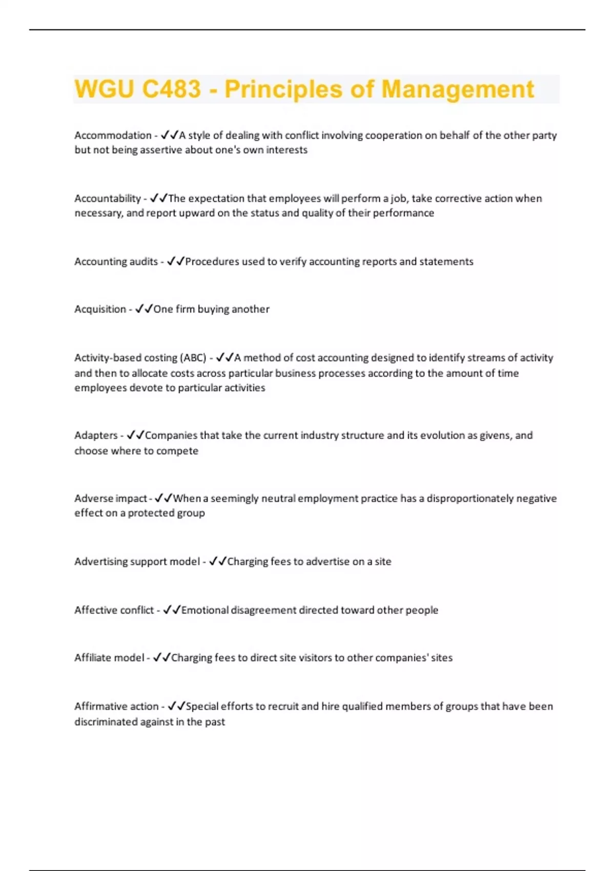 WGU C483 - Principles of Management Exam | 430 Questions and Answers(A+ ...