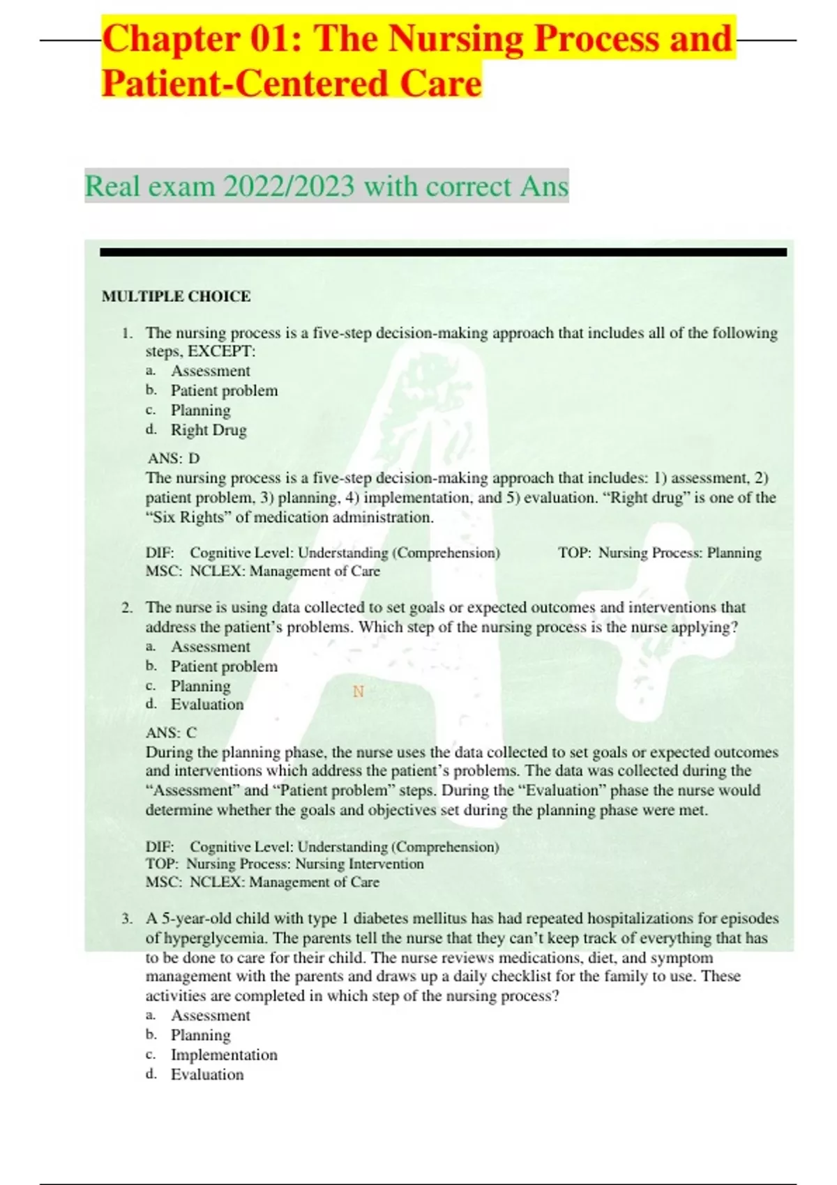 Chapter 01: The Nursing Process and Patient-Centered Care McCuistion: Pharmacology: A Patient ...