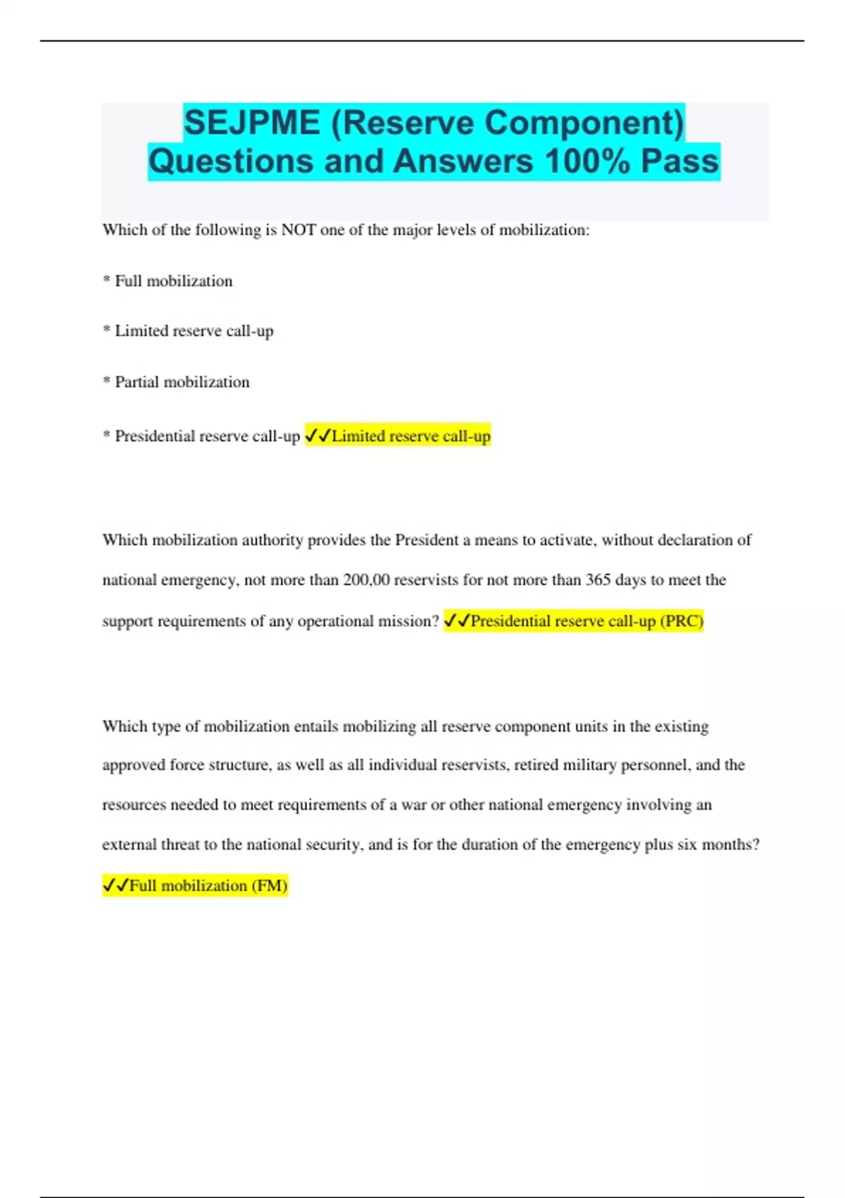 SEJPME (Reserve Component) Questions and Answers 100% Pass - SEJPME ...