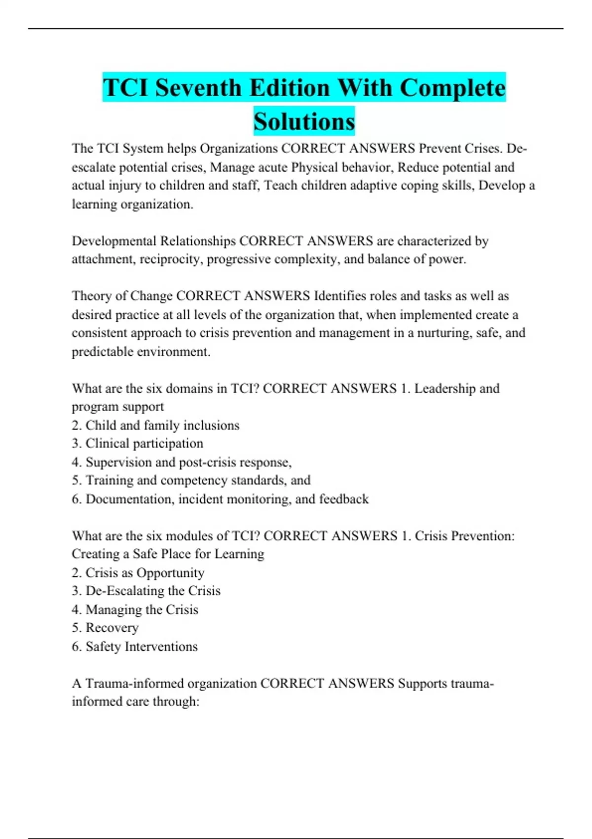 TCI Seventh Edition With Complete Solutions - Tci - Stuvia US