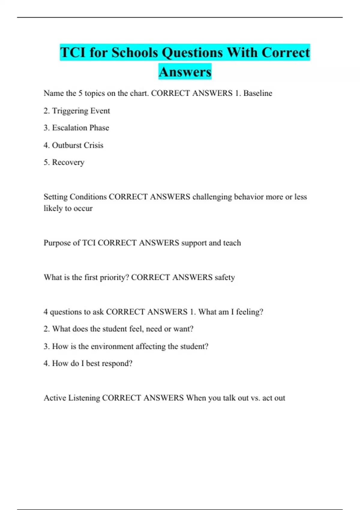 TCI for Schools Questions With Correct Answers - Tci - Stuvia US