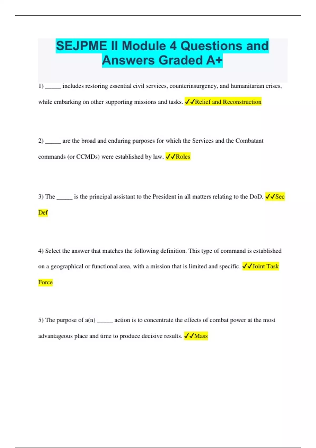 SEJPME II Module 4 Questions and Answers Graded A+ - SEJPME II - Stuvia US