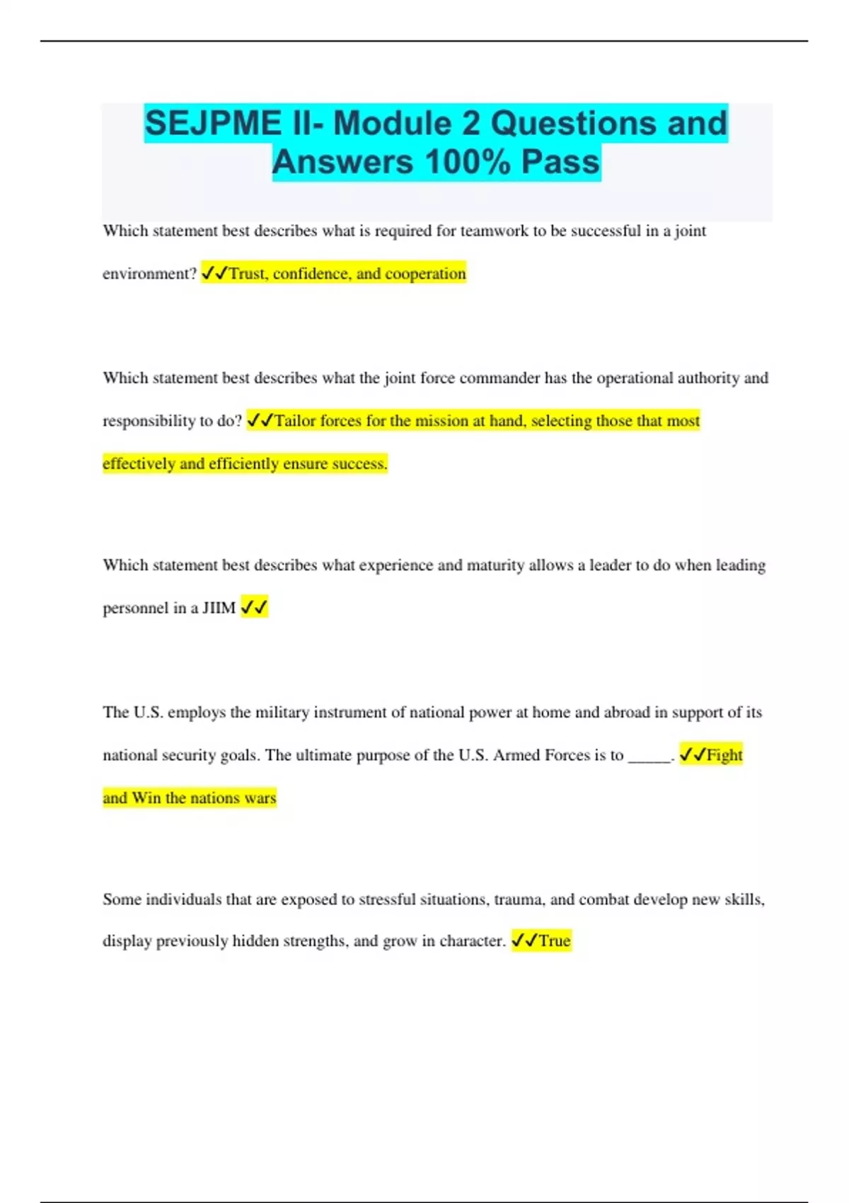 SEJPME II- Module 2 Questions and Answers 100% Pass - SEJPME II - Stuvia US