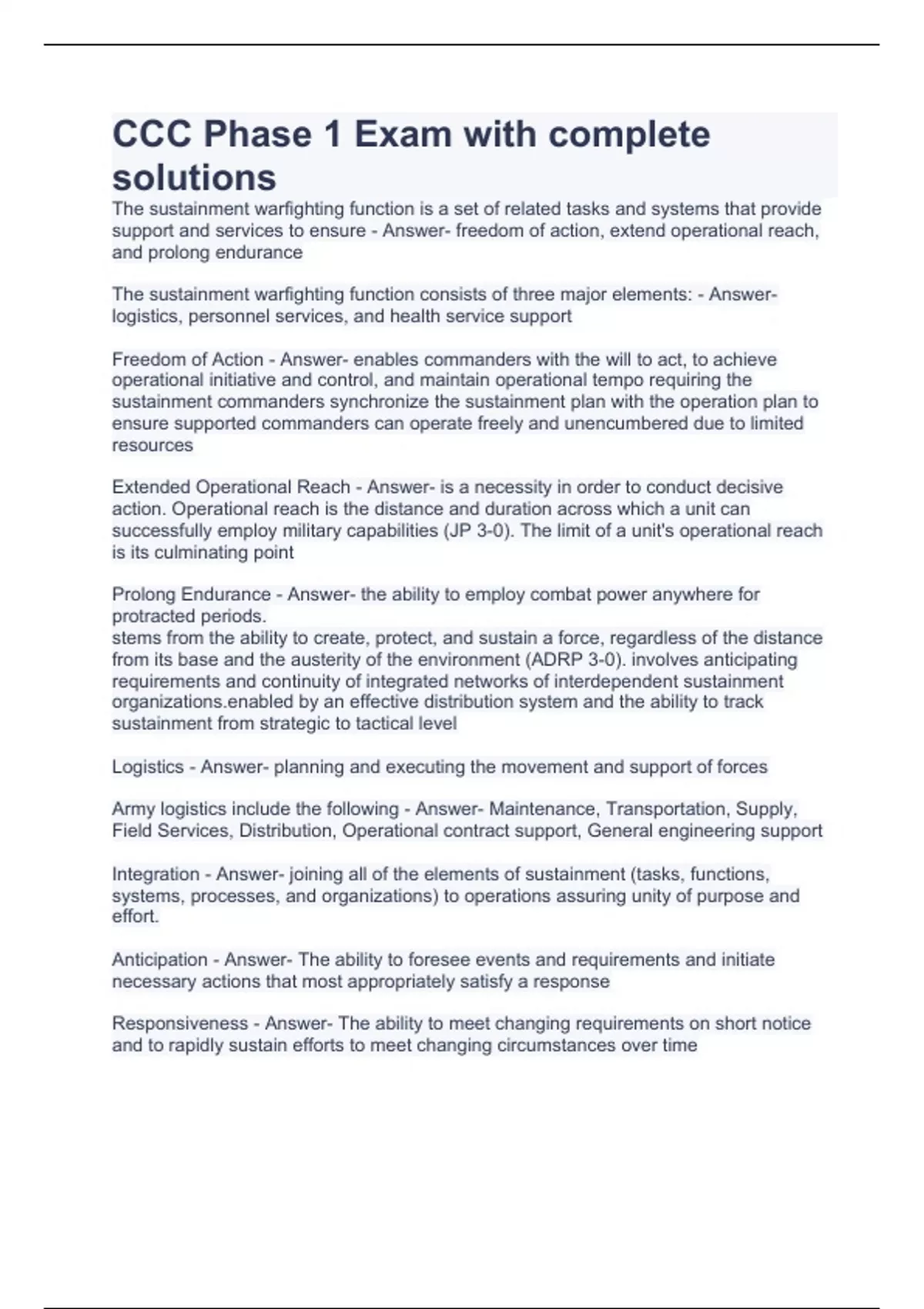 CCC Phase 1 Exam with complete solutions - CCC - Stuvia US