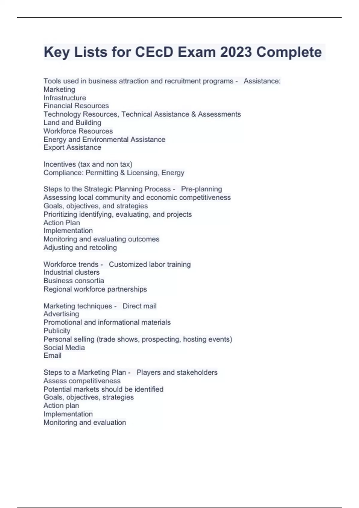 Key Lists for CEcD Exam 2023 Complete - CEcD - Stuvia US