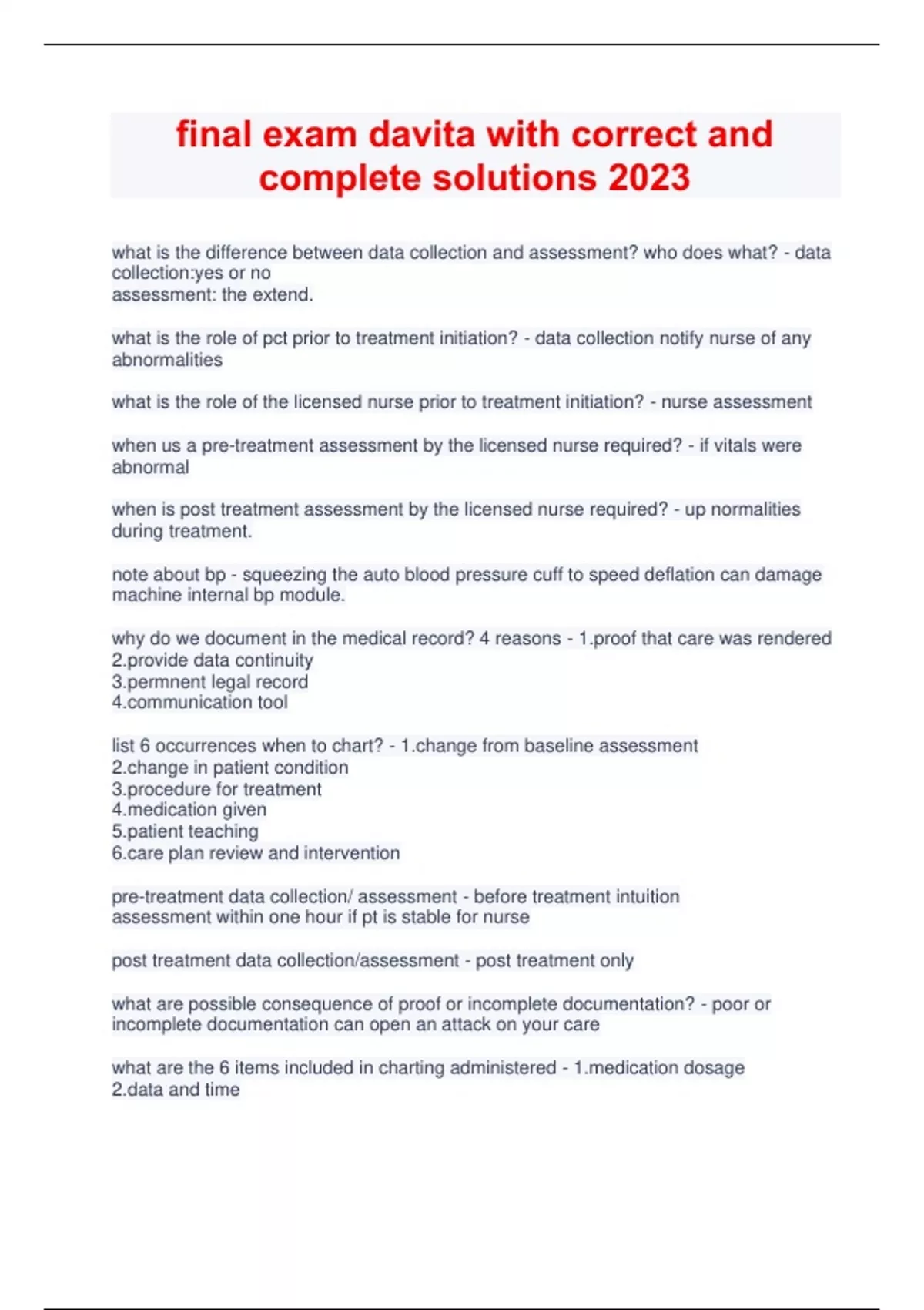 final exam davita with correct and complete solutions 2023 - Davita ...