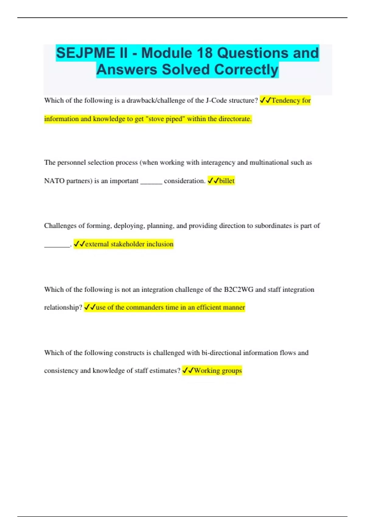 SEJPME II - Module 18 Questions and Answers Solved Correctly - SEJPME ...
