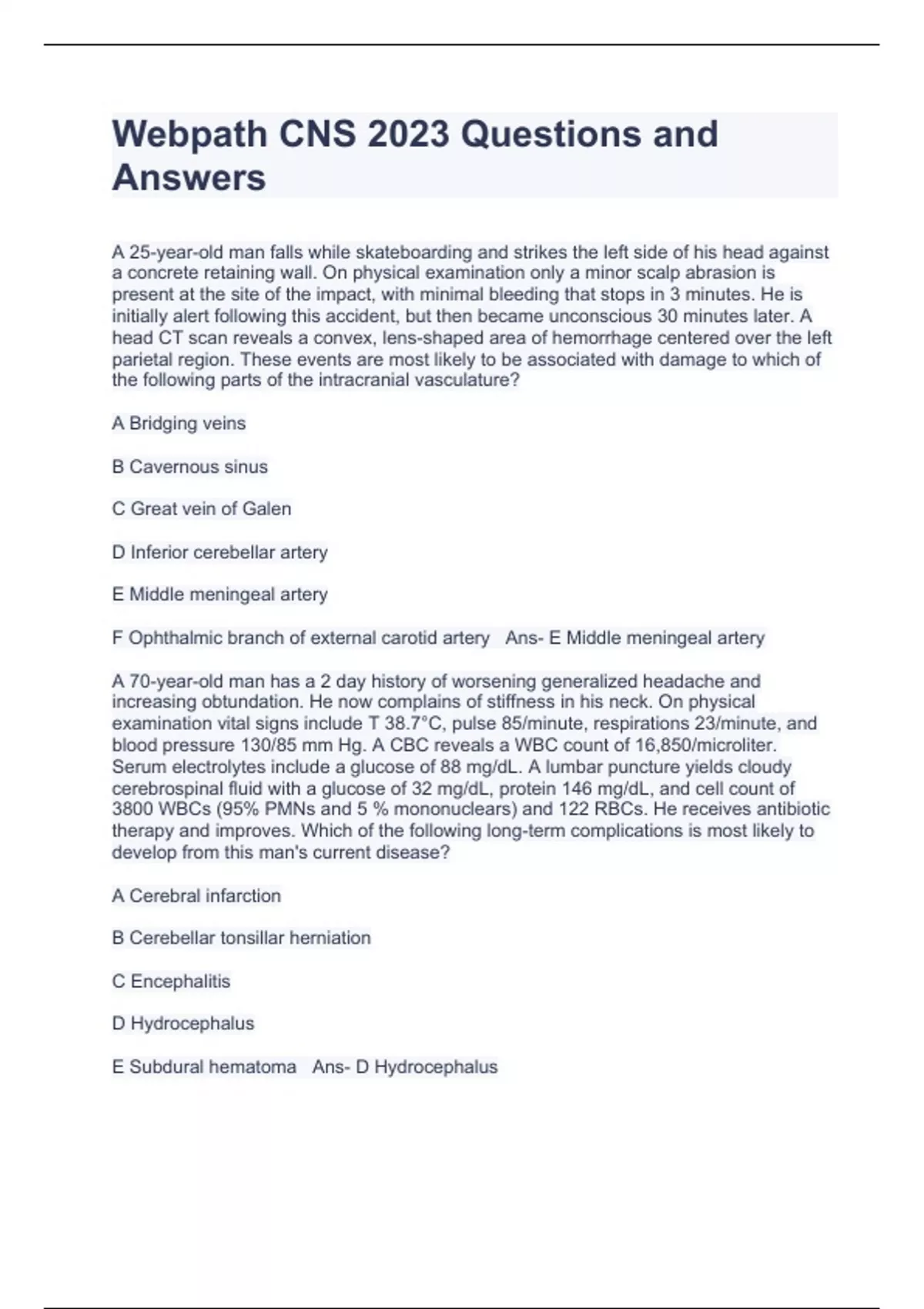 Webpath CNS 2023 Questions and Answers - Webpath CNS - Stuvia US