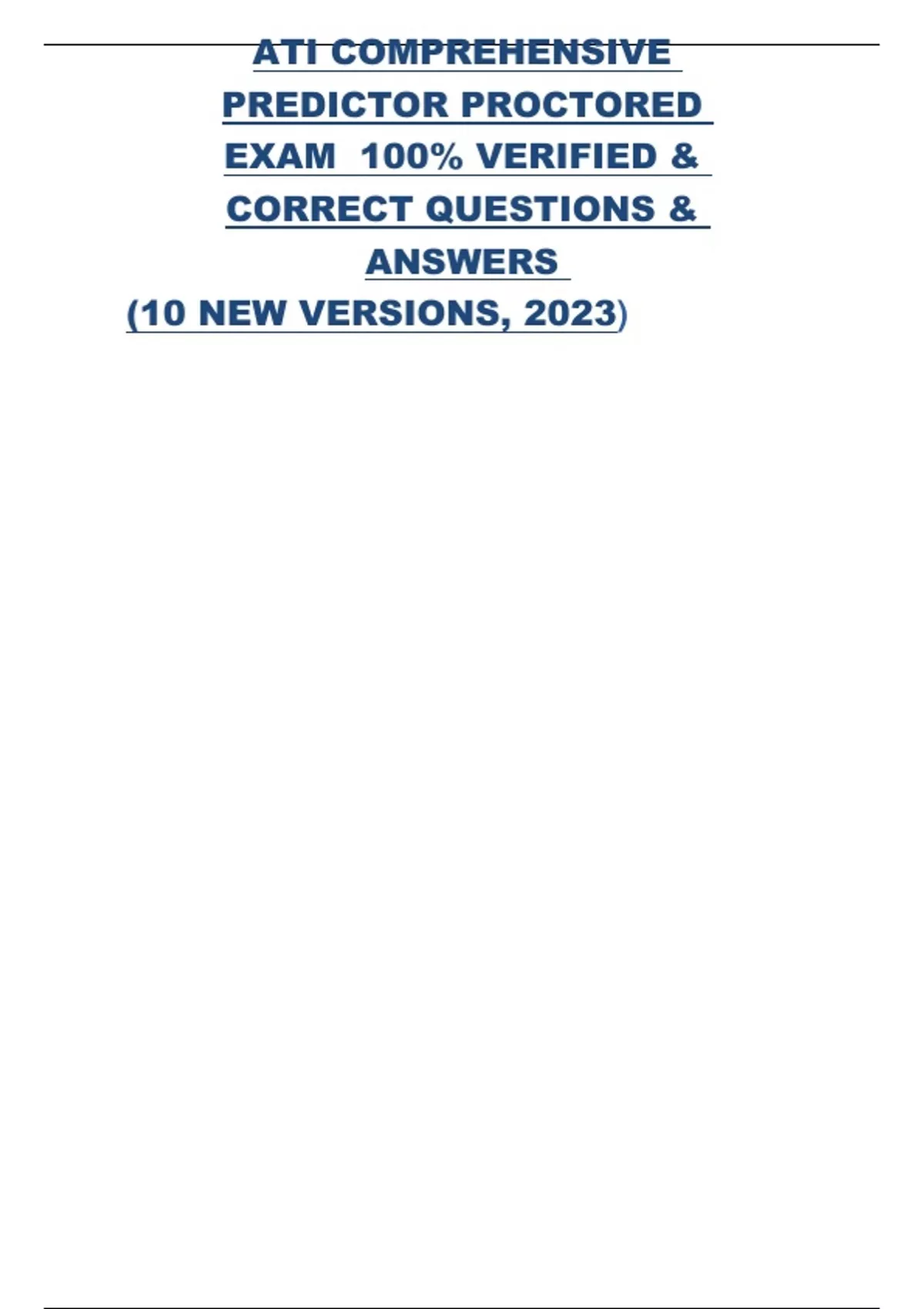 (NGN) ATI COMPREHENSIVE PREDICTOR PROCTORED EXAM 100% VERIFIED ...