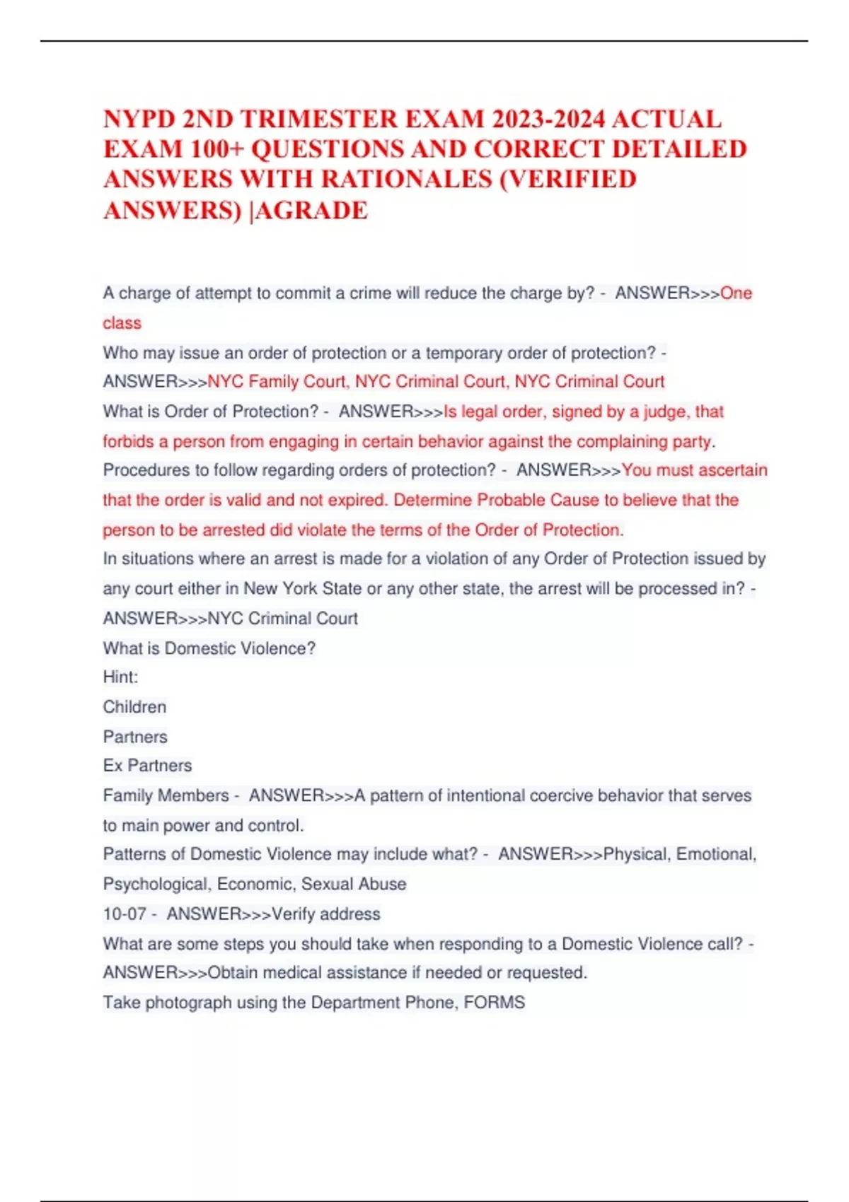 NYPD 2ND TRIMESTER EXAM ACTUAL EXAM 100+ QUESTIONS AND CORRECT DETAILED ANSWERS WITH RATIONALES ...