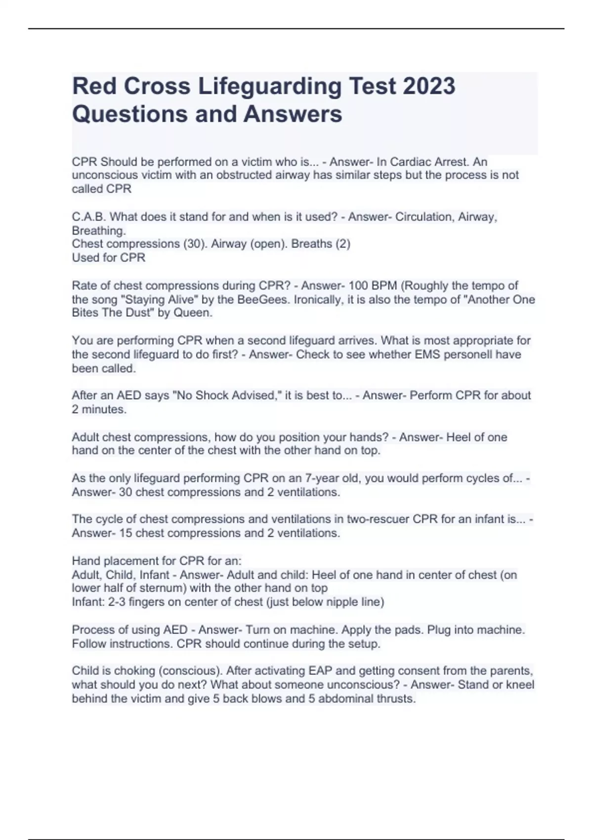 Red Cross Lifeguarding Test 2023 Questions and Answers - Red Cross ...